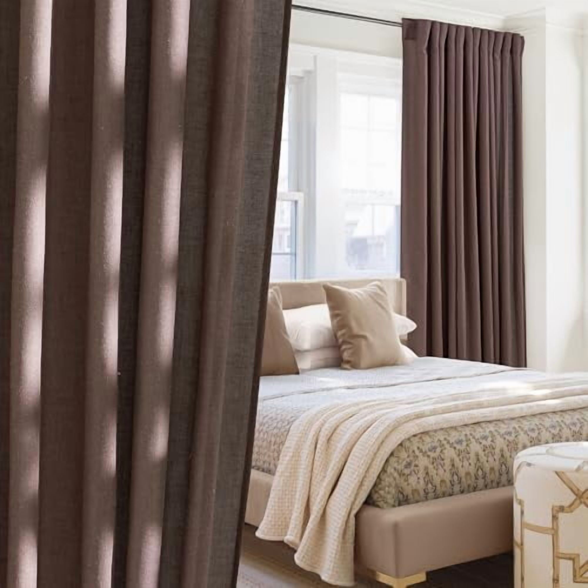 Linen Brown Semi Sheer Curtains for Bedroom, Rod Pocket & Back Tab ...