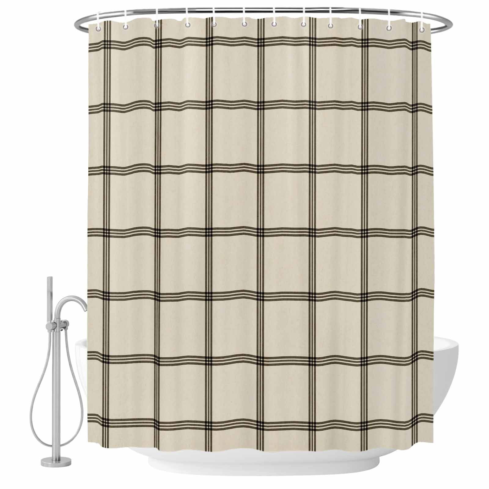 Linen Buffalo Check Shower Curtain Set - Long 72" x 84" Washable ...