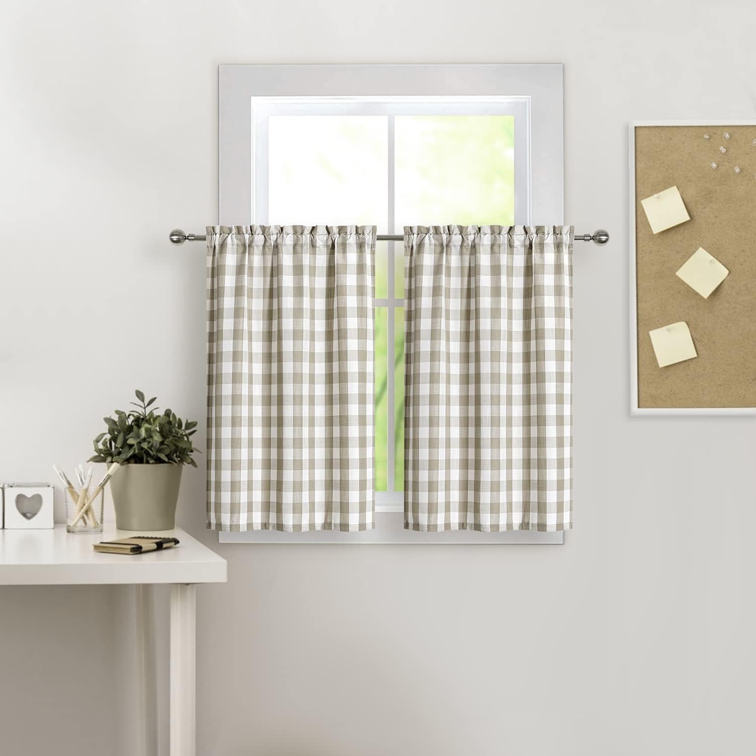 Linen Buffalo Check Tier Curtains for Kitchen, Patriotic Buffalo Plaid ...
