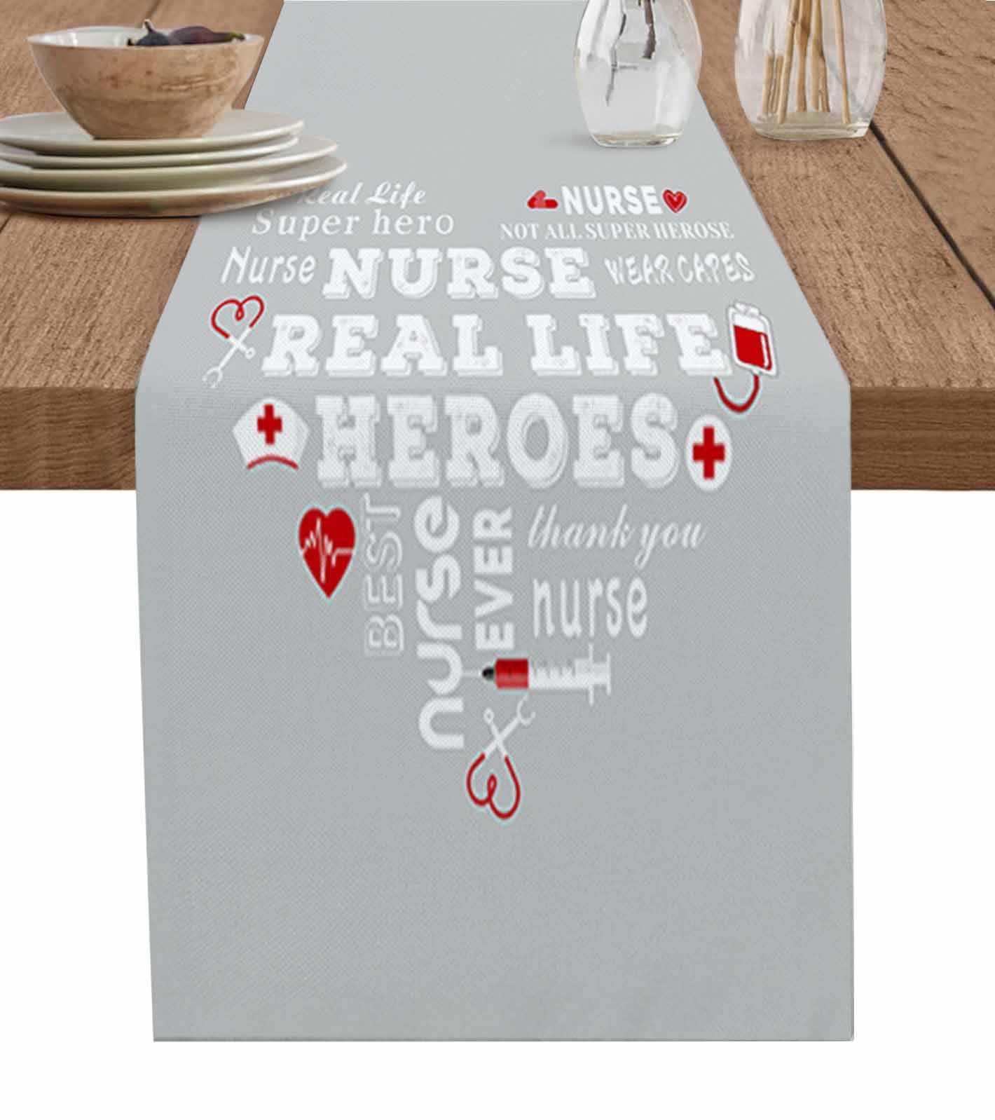 Linen Burlap Table Runner Nurse Injection Tooth Love White Kitchen ...