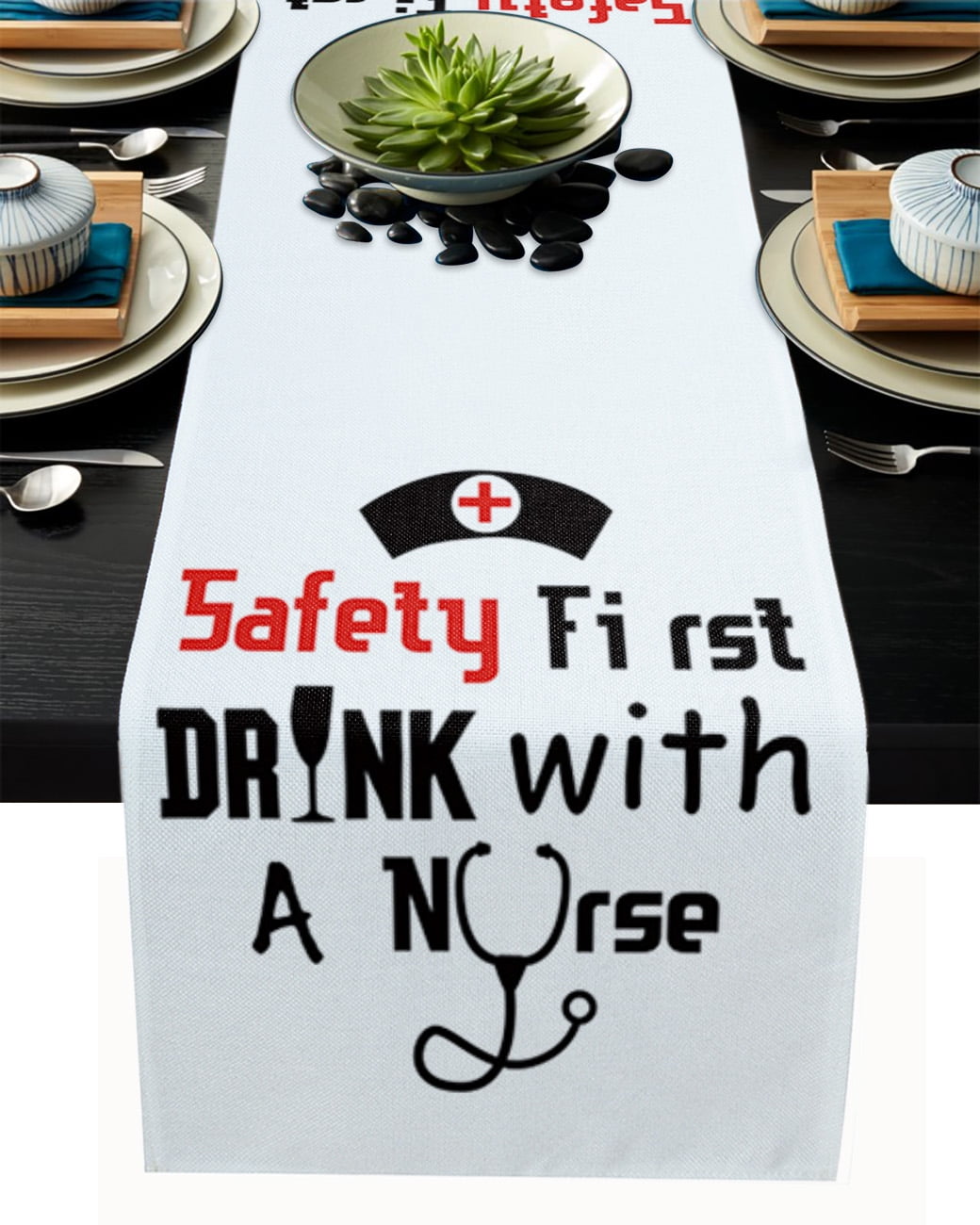Linen Burlap Table Runner Nurse Injection Tooth Love White Kitchen ...