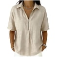 Linen Button Down Shirt for Women Fashionable Solid-colored Zipper ...
