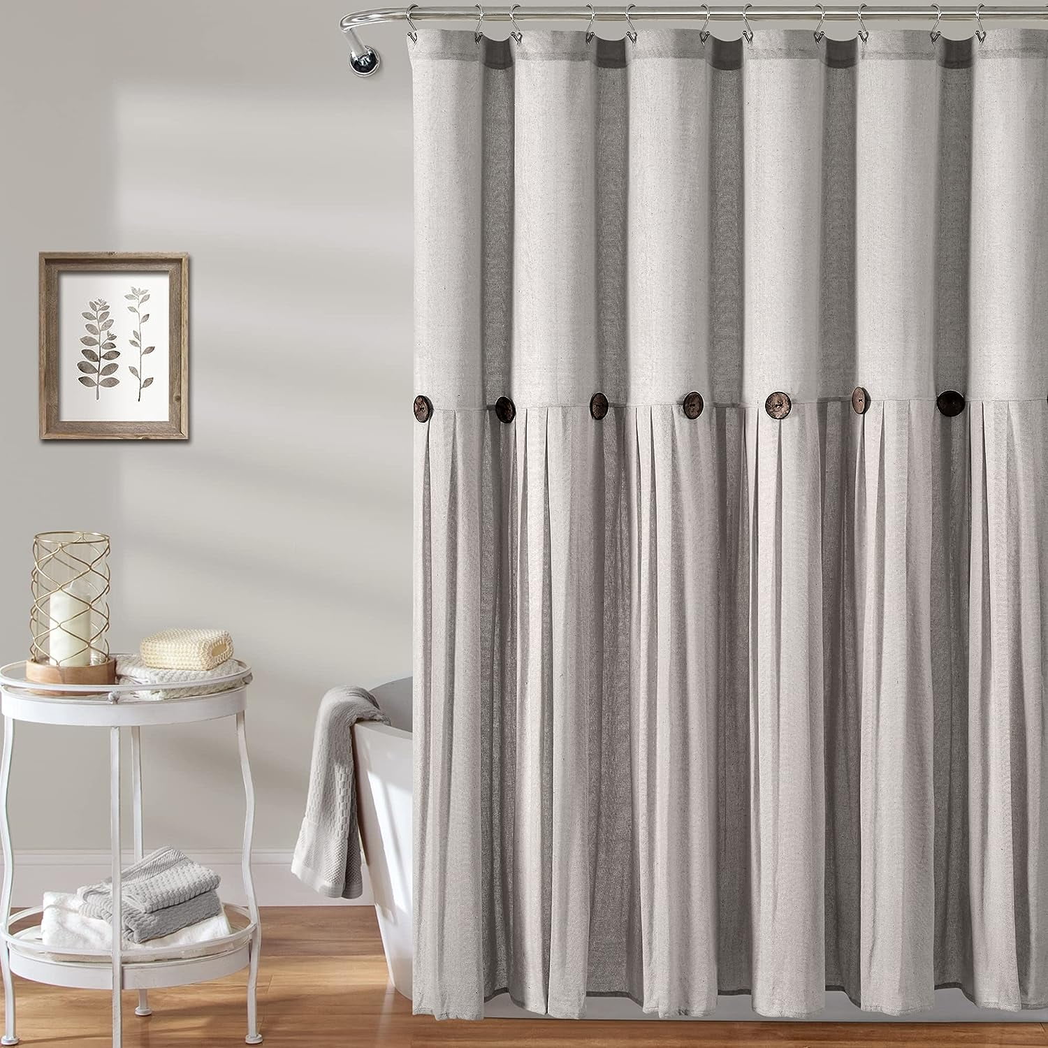 Linen Button Shower Curtain, 72" W x 72" L, Gray - Rustic Shower ...