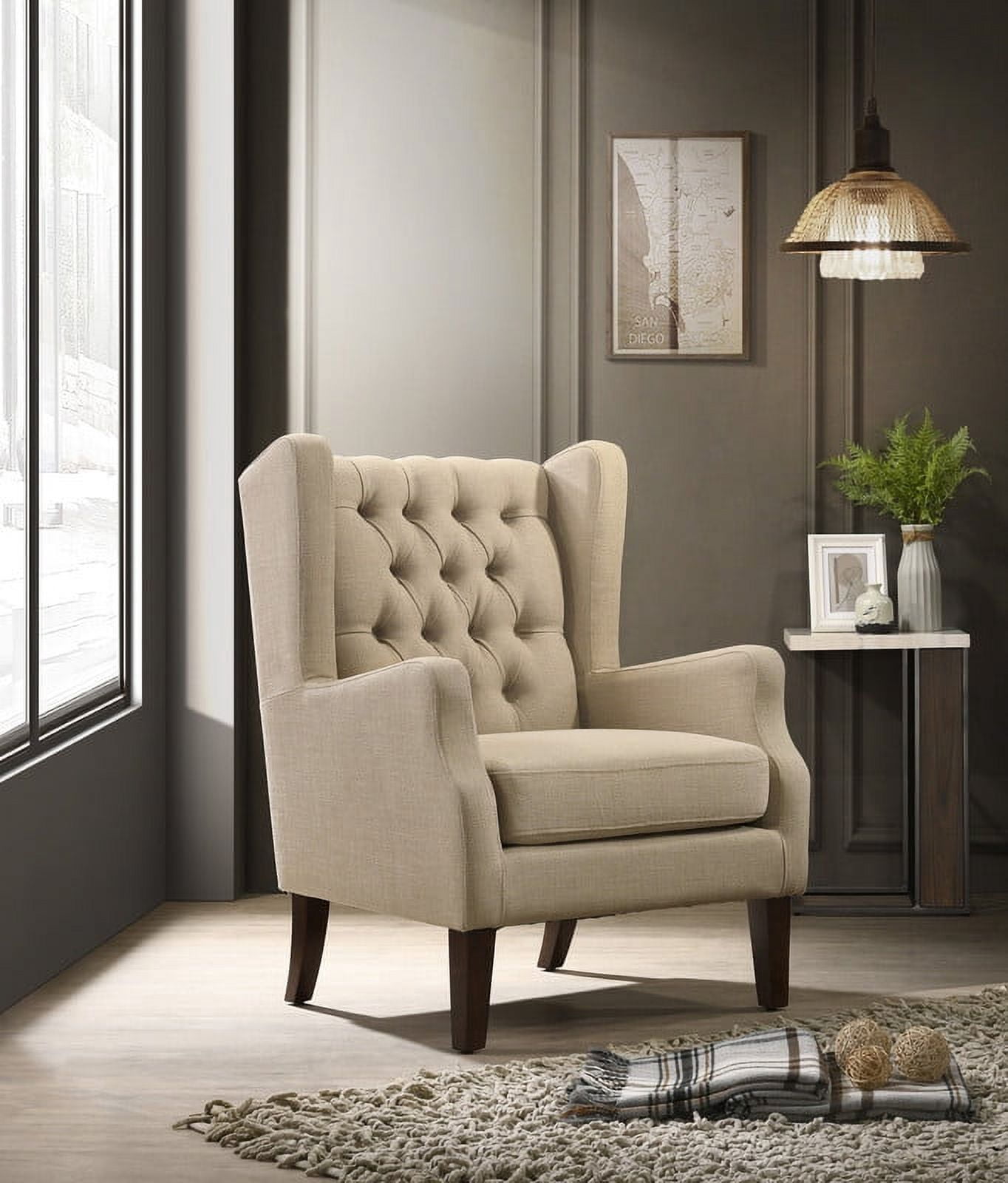 Linen Button Tufted Wingback Chair,Modern Accent Armchair with Thick ...