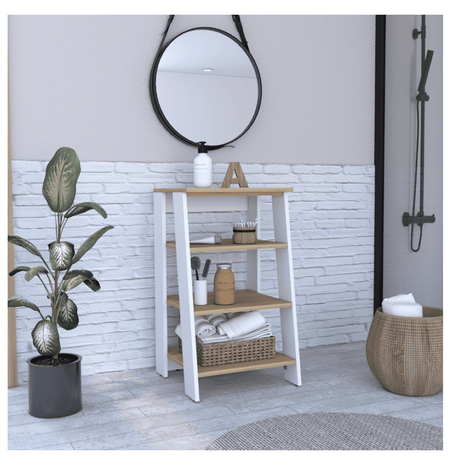 Linen Cabinet Jenne, Four Open Shelves, Light Oak / White Finish - Walmart.com