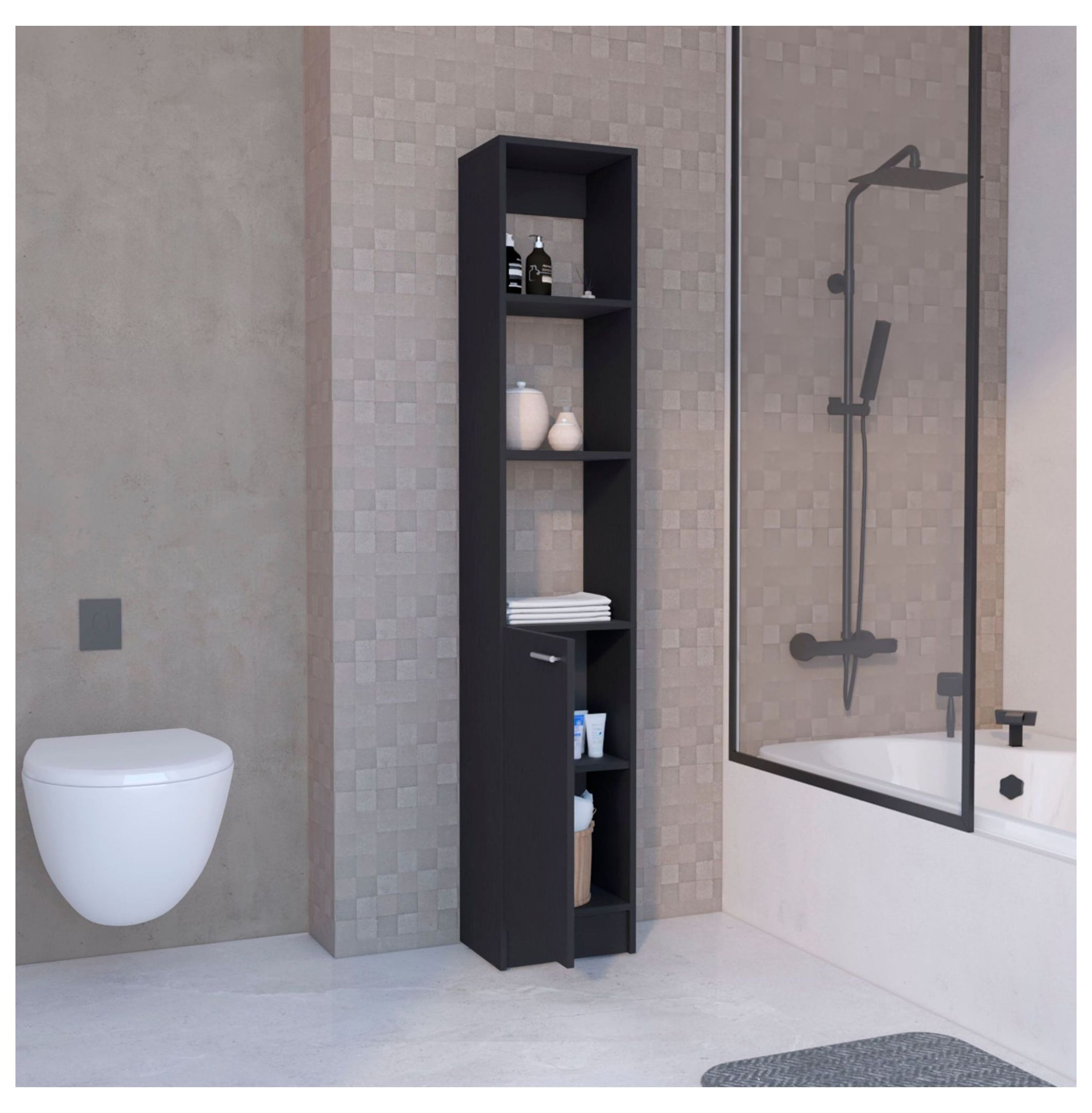 Linen Cabinet with Door & Shelves, 70 Inch Narrow Storage Organizer ...