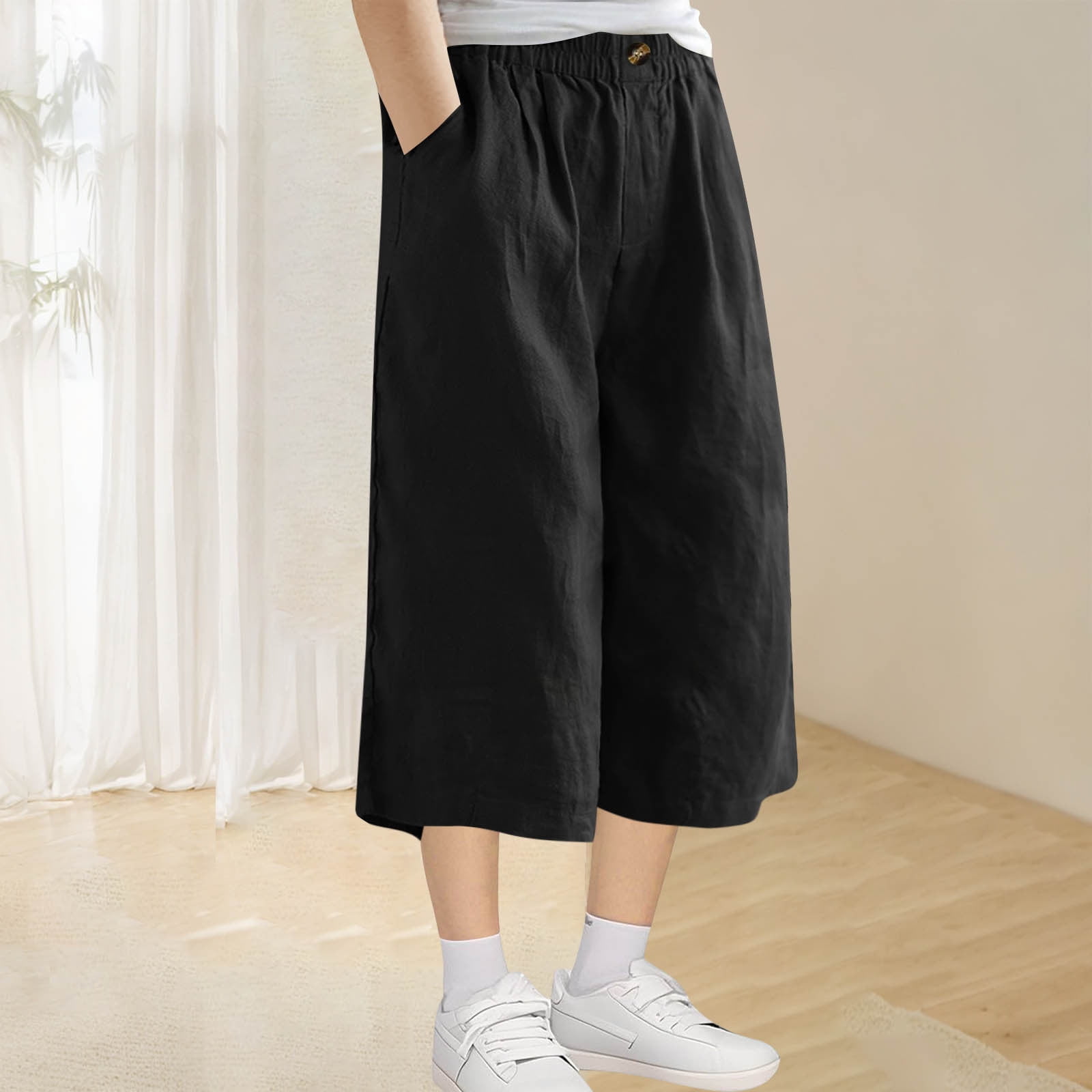 Linen Capri Pants for Girls 4-14 Wide Leg Summer Beach Pants Teen Girl ...