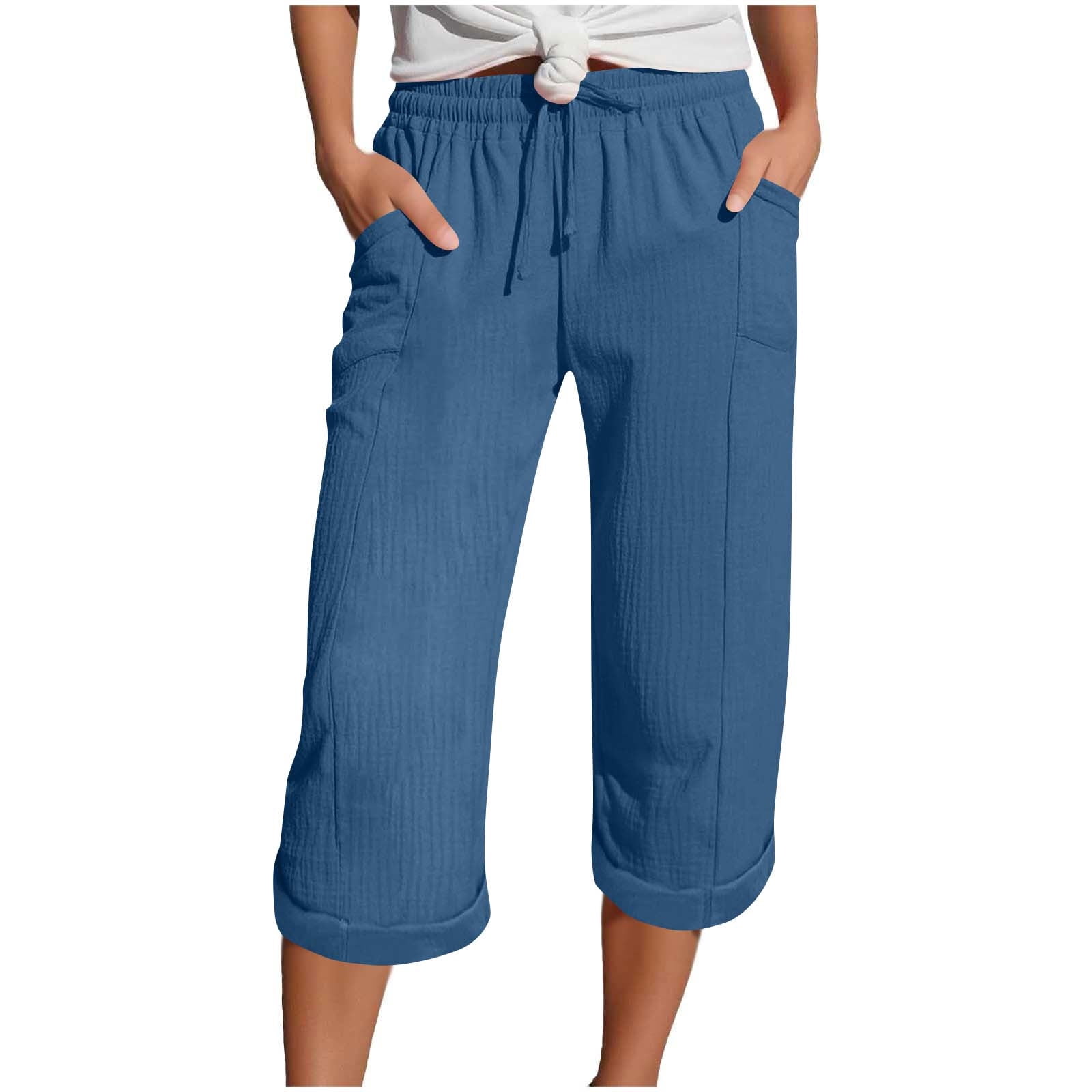 Linen Capri Pants for Womens Athletic-Fit Active Capris Pant Drawstring ...