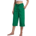 Linen Capri Pants for Women Elastic High Waisted Drawstring Pants Side ...