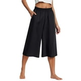Linen Capris Gaucho Pants for Women Cropped High Waist Wide Leg Gauze ...