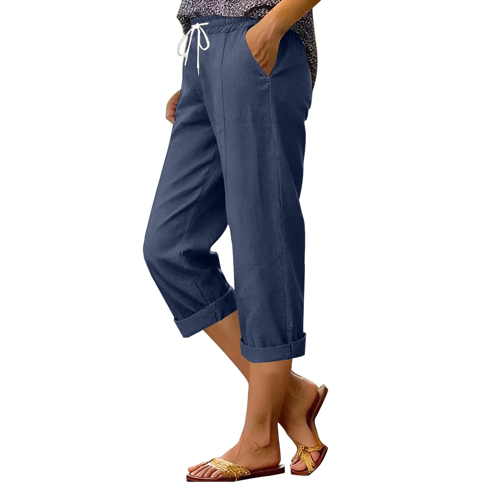 Linen Capris Pants for Women 2026 Trendy Cropped Casual Vacation ...