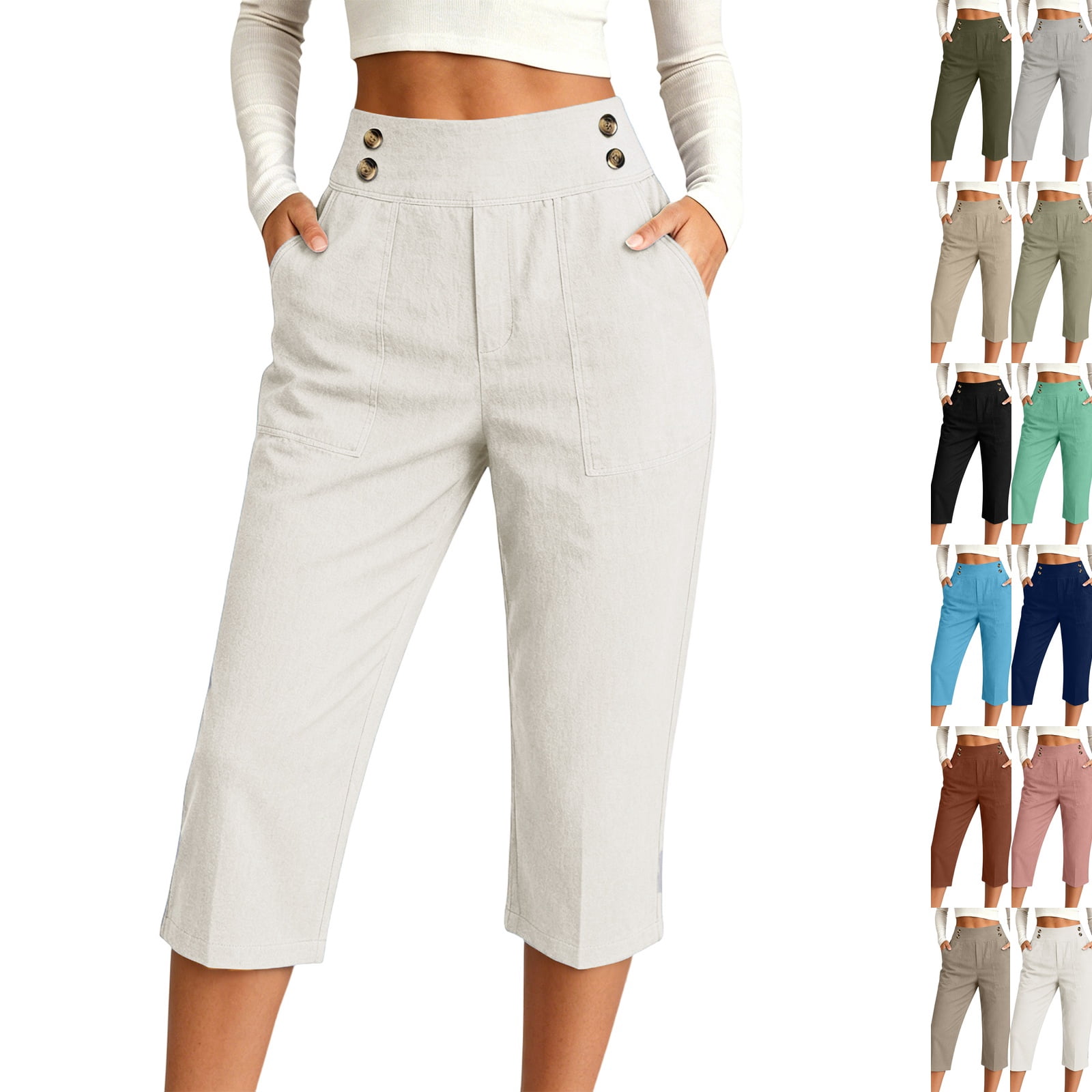 Linen Capris for Women - Gauze Plus Size Casual Summer 2026 Elastic ...