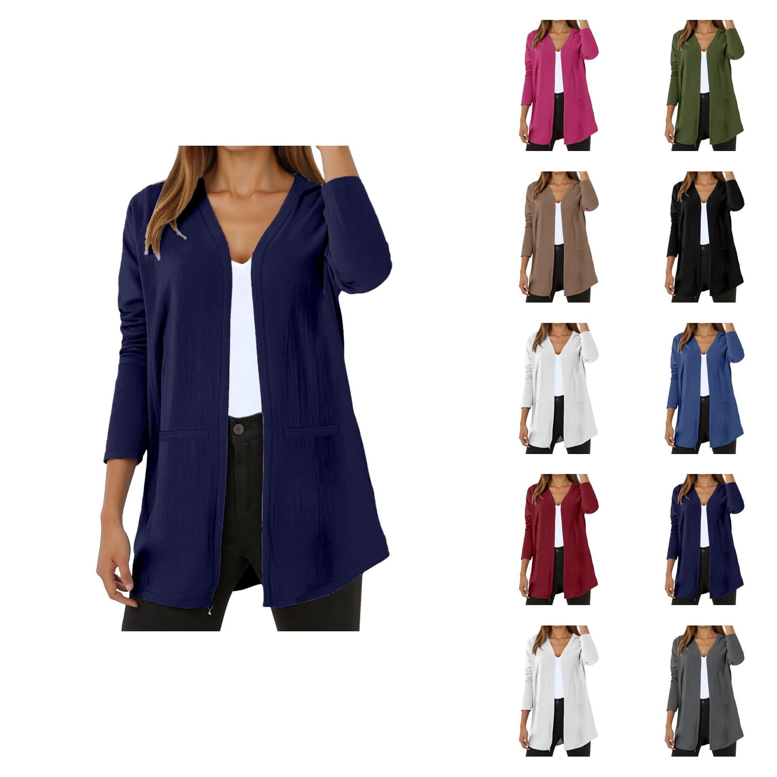 Linen Cardigans for Women 2025 Lightweight 3/4 Sleeve Open Front V Neck ...