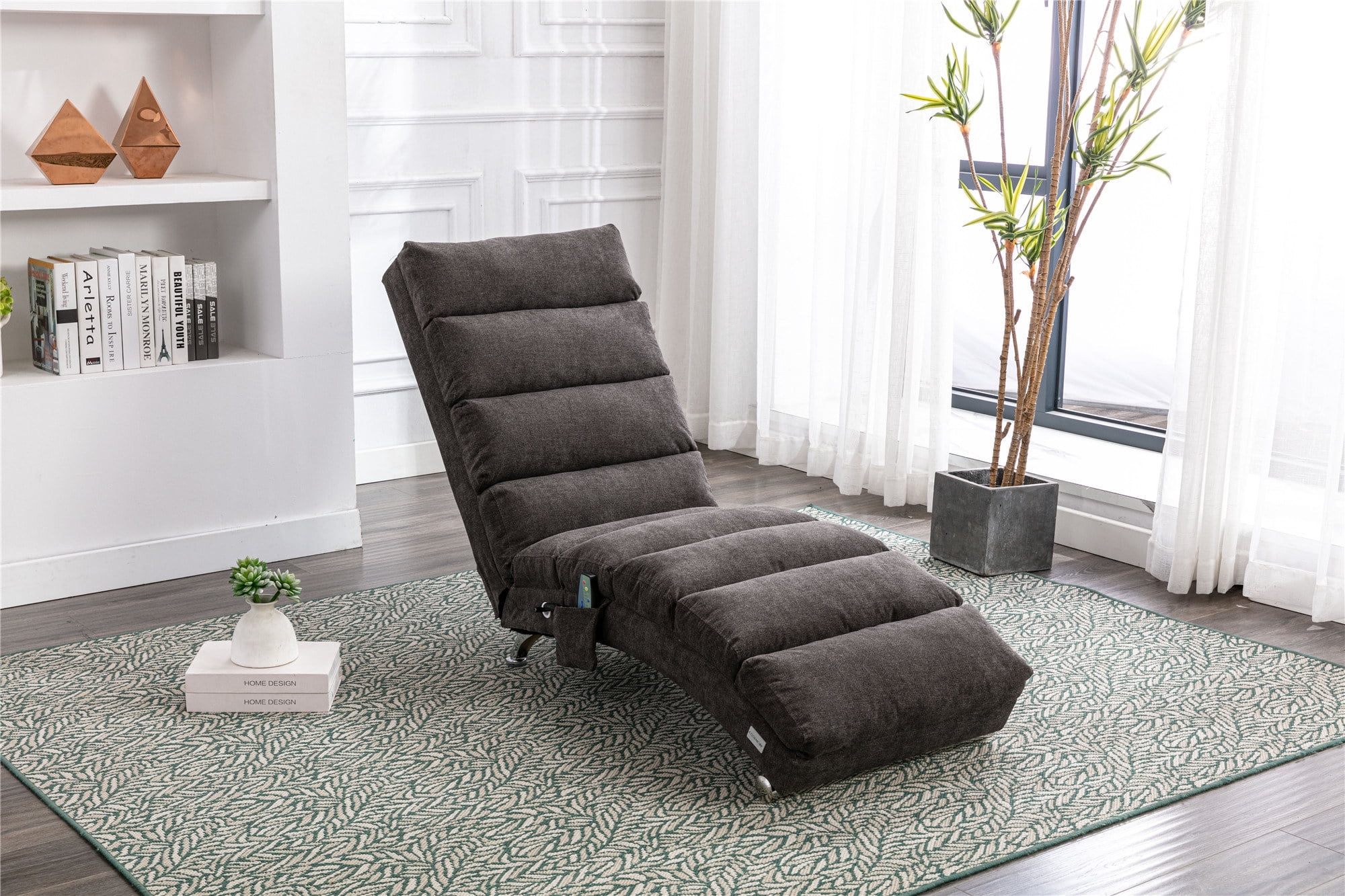Linen Chaise Indoor Long Lounge Chair, Upholstered Recliner Chair with ...