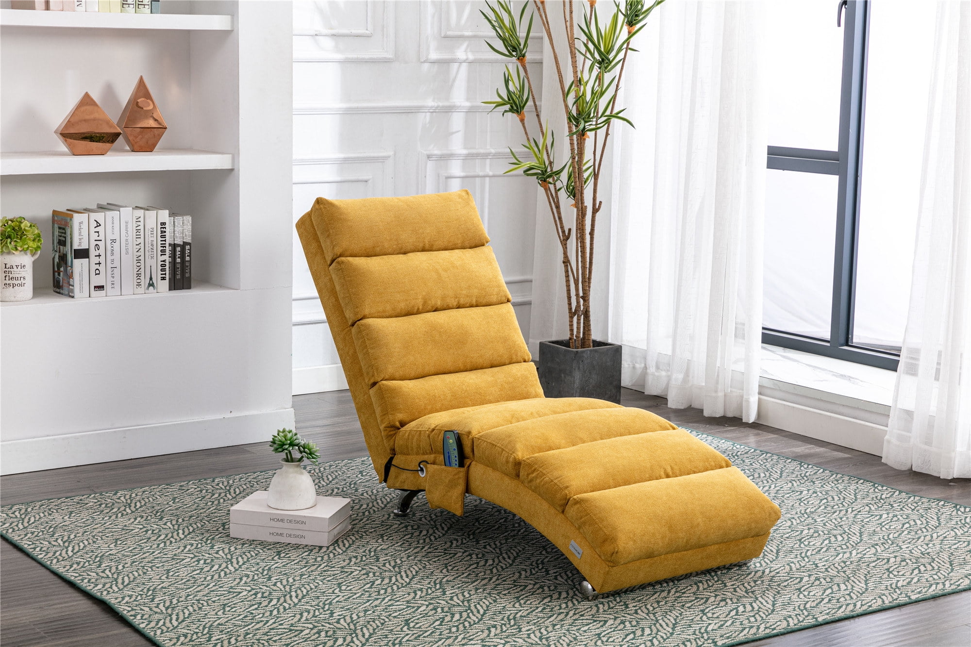 Linen Chaise Indoor Long Lounge Chair, Upholstered Recliner Chair with ...