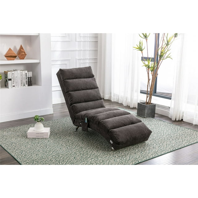 Linen Chaise Indoor Long Lounge Chair, Upholstered Recliner Chair with ...