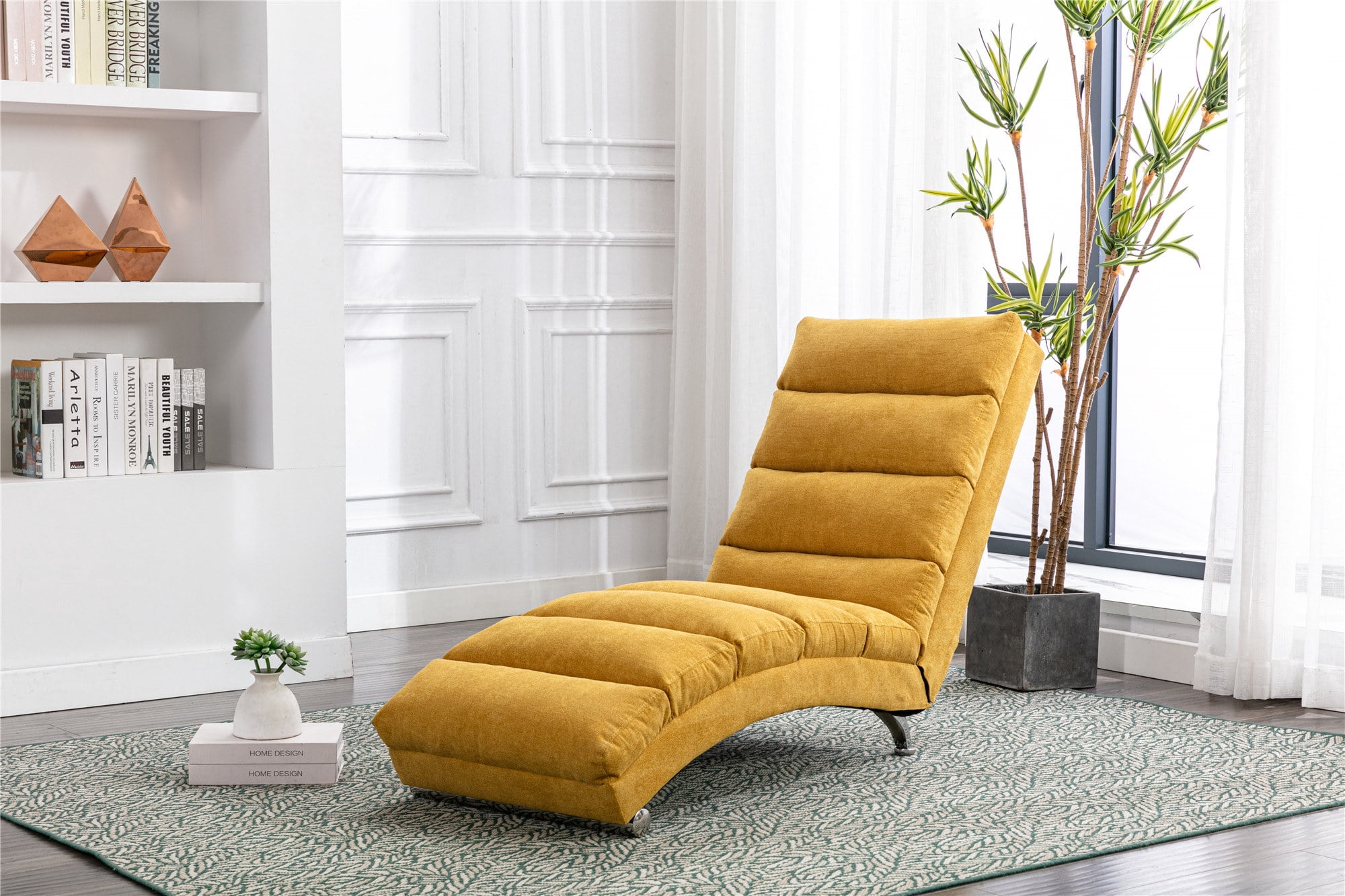 Linen Chaise Lounge Indoor Chair, Modern Long Lounger Supports Up to ...