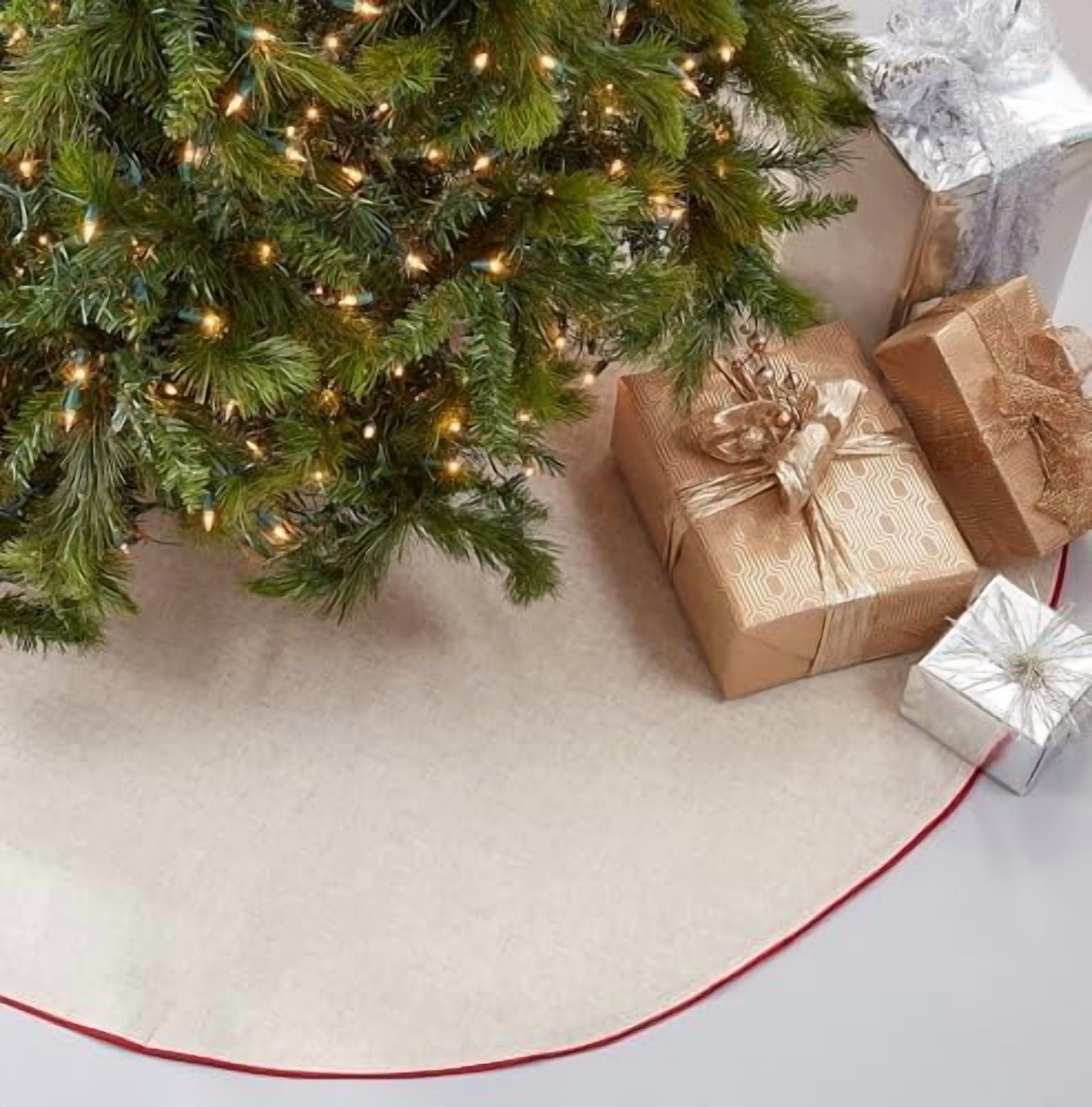 Linen Christmas Tree Skirt – Toscana Collection – Natural with Red ...