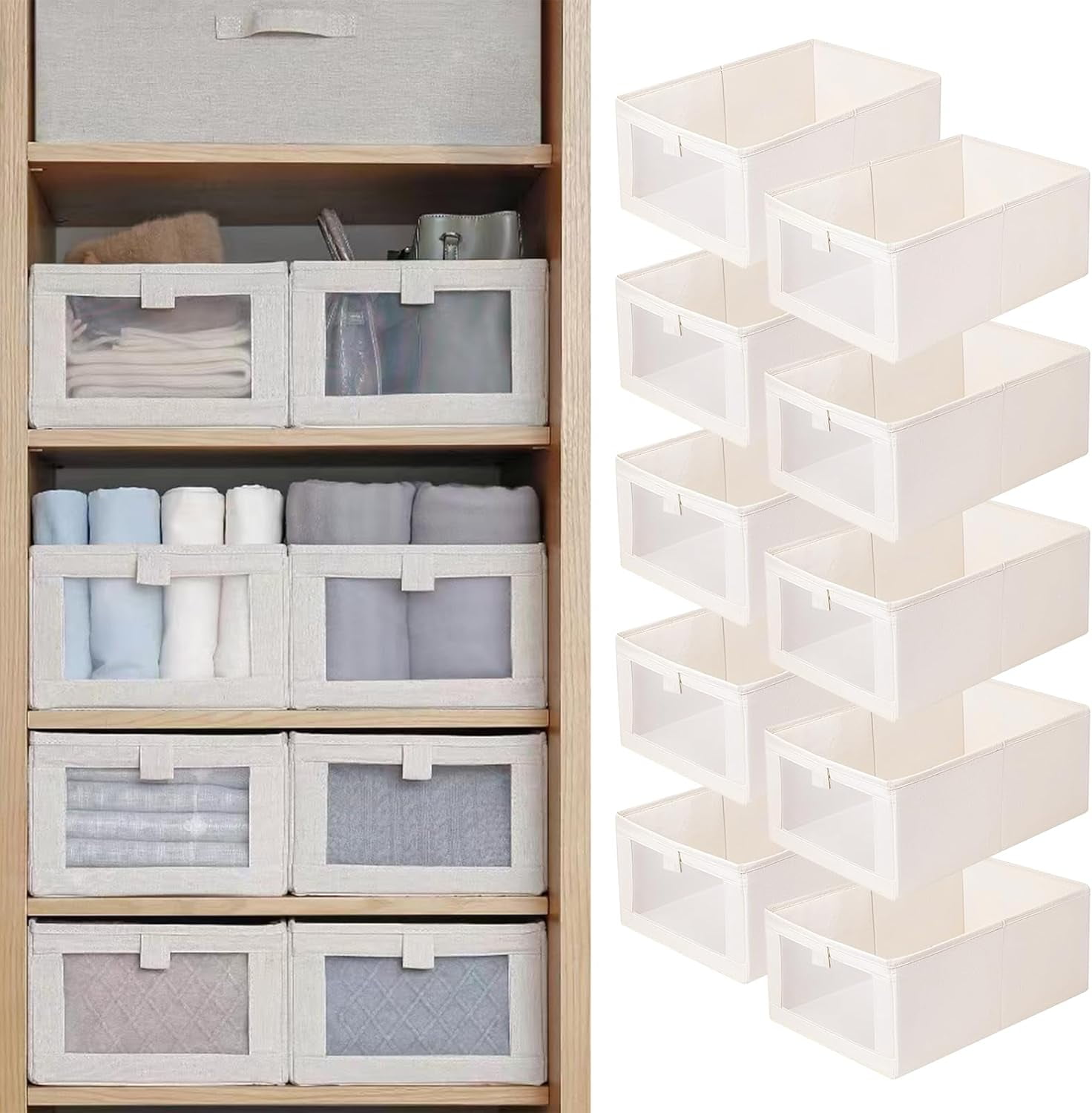Linen Closet Organizers And Storage, 10 Pack Closet Storage Bins Linen Closet Baskets for Closet ...