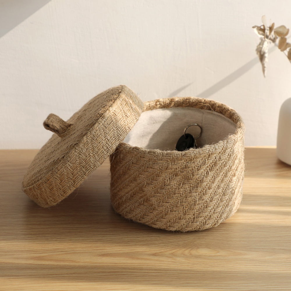 Linen Cloth Storage Baskets-Small Sundries Sewing Kit Round Storage ...