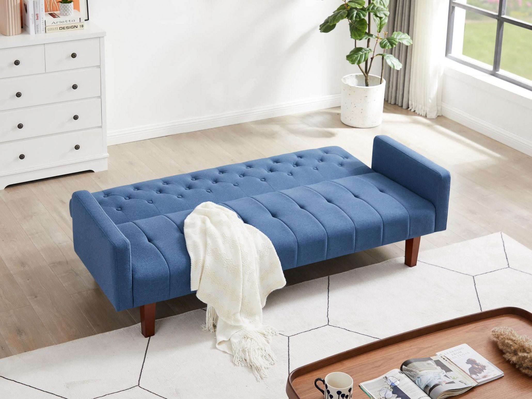 Linen Convertible Futon Sofa Bed, Button Tufted Folding Futon Couch ...