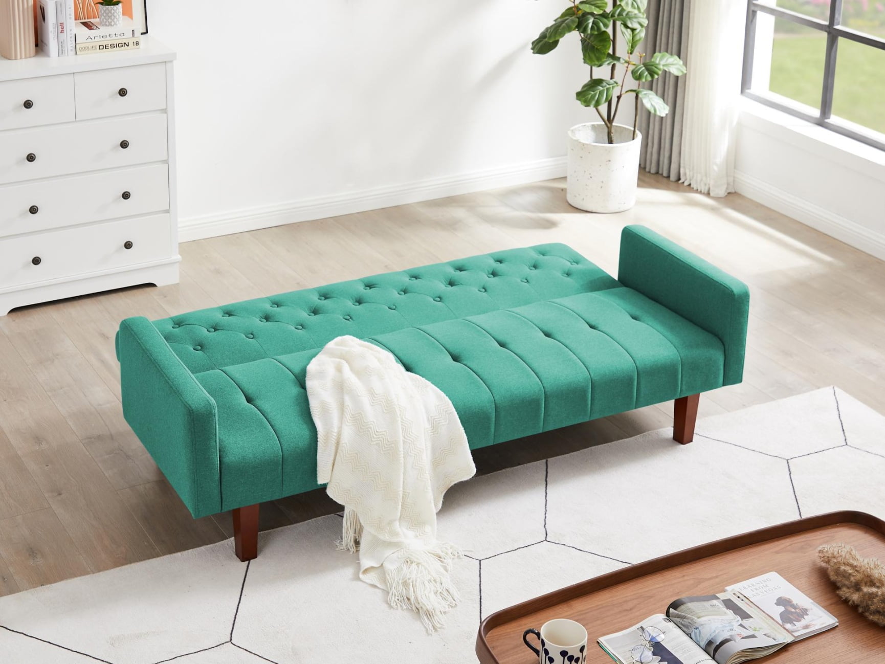Linen Convertible Futon Sofa Bed, Button Tufted Folding Futon Couch ...