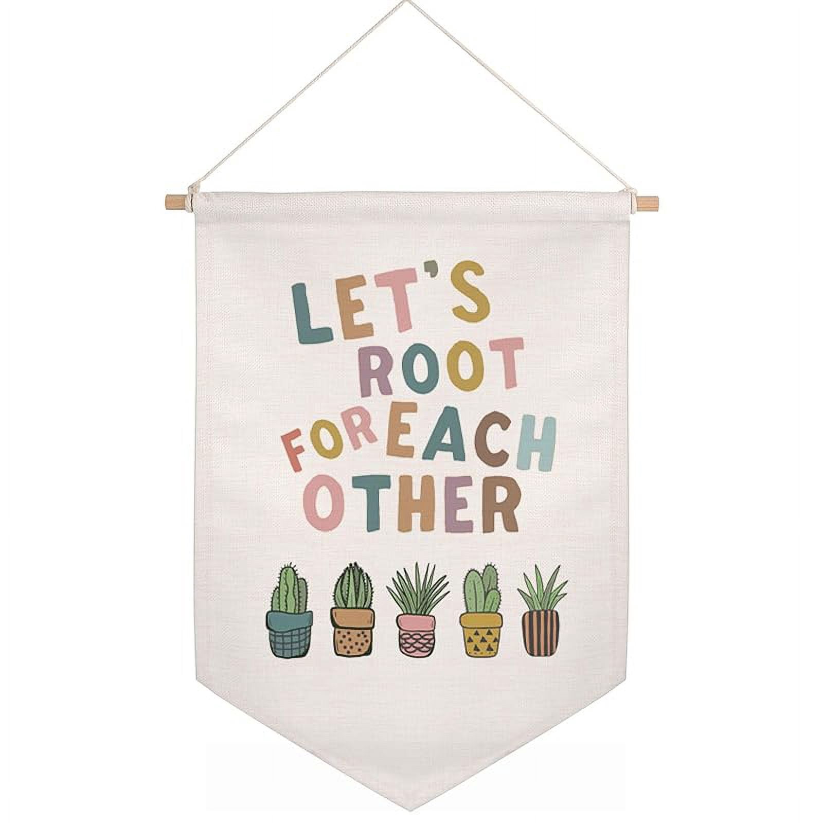 Linen Cotton Hanging Banner Positive Quote Pink Wall Art 70s Retro ...