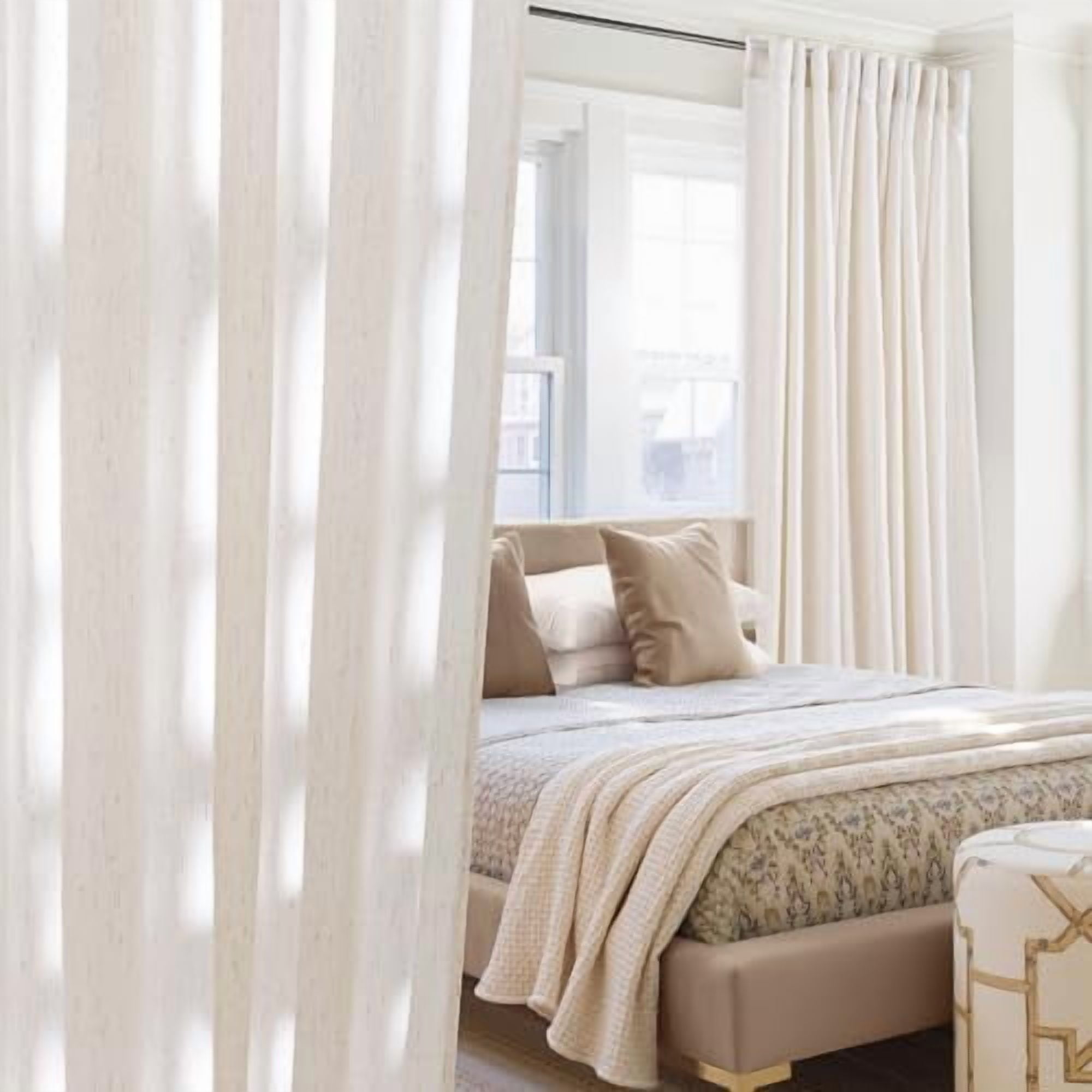 Linen Cream Curtains for Living Room 96 inches Long, Rod Pocket & Back ...