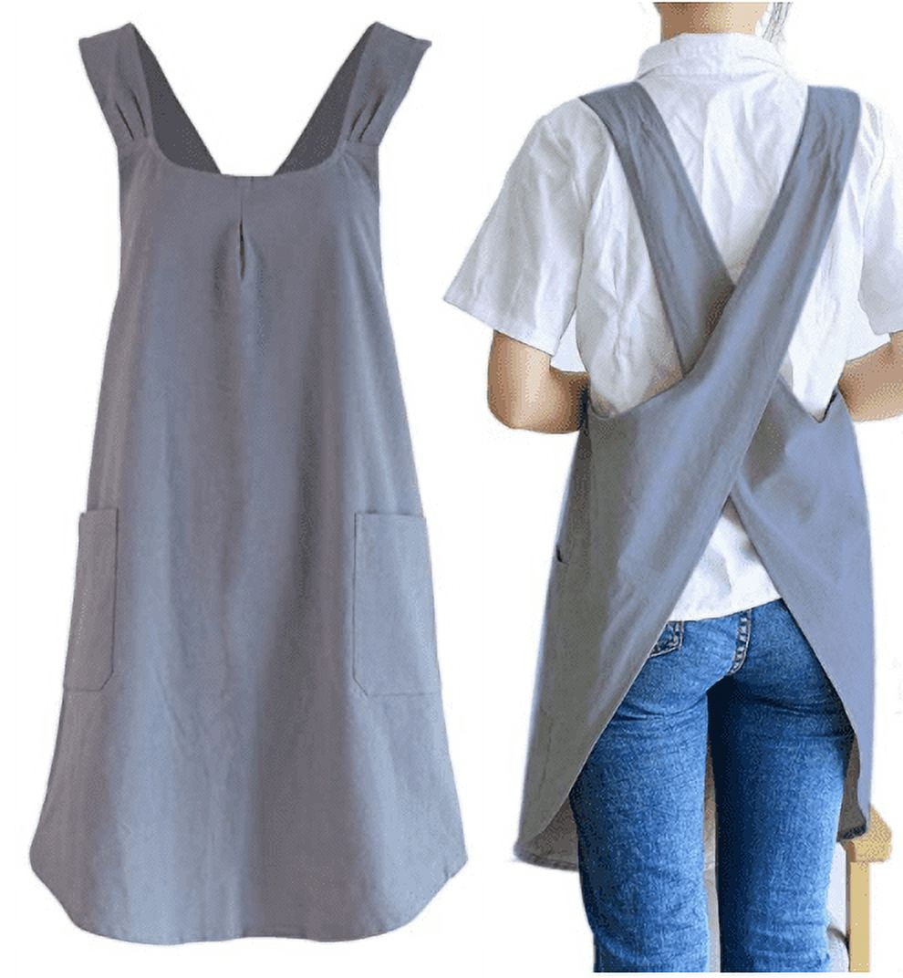 Linen Cross Back Kitchen Cooking Aprons For Women With Pockets Cute For ...