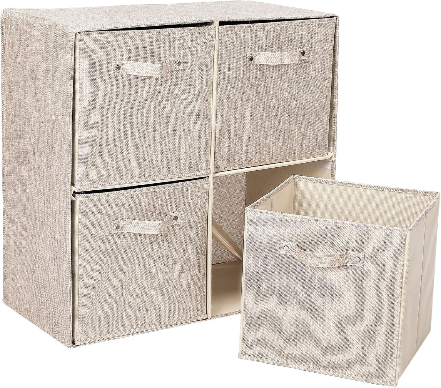 Linen Cube Organizer Shelf with 4 Bins Fabric Cube Storage Organizer ...