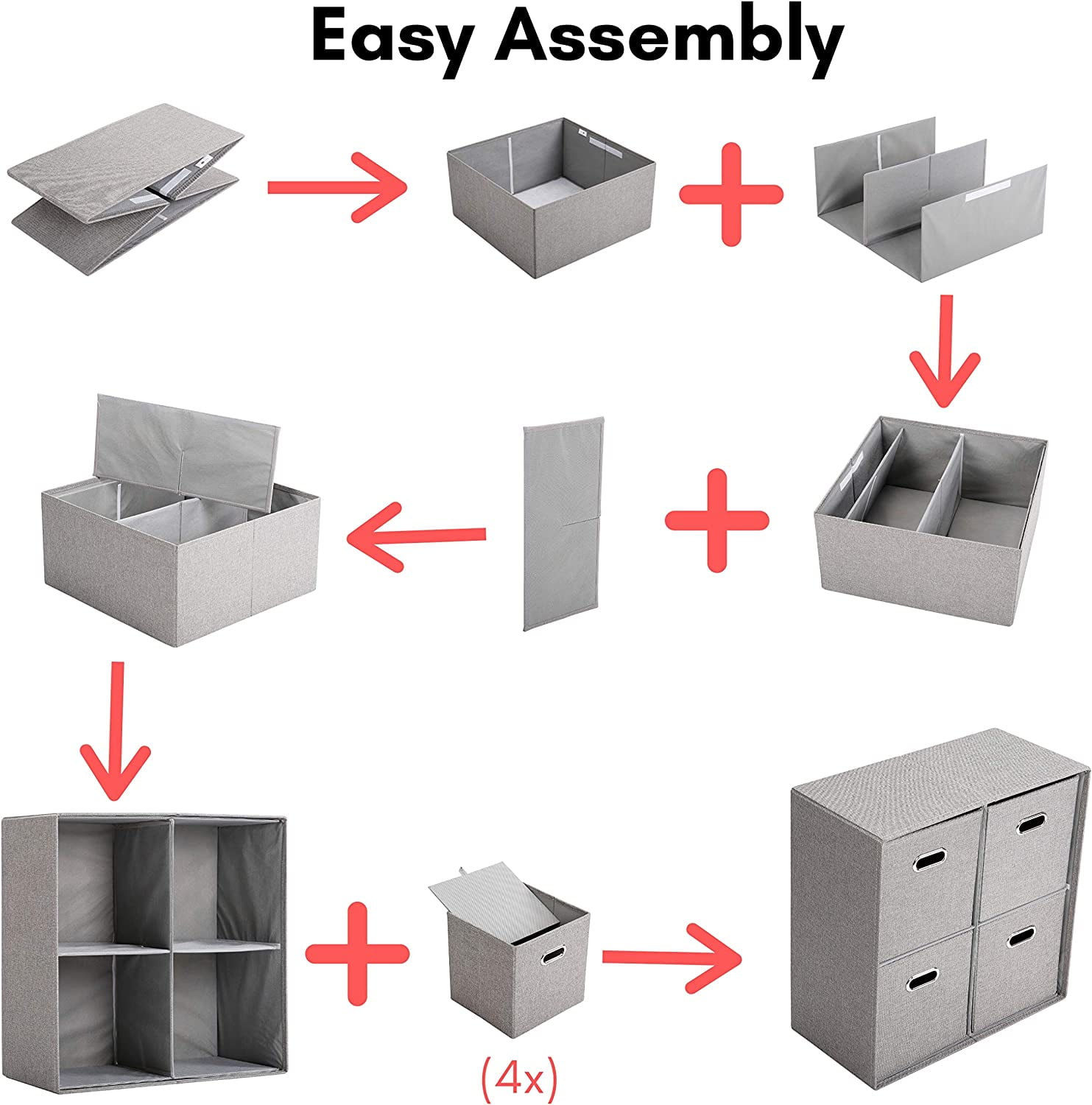 Linen Cube Organizer Shelf with 4 Storage Bins - Durable, Collapsible ...
