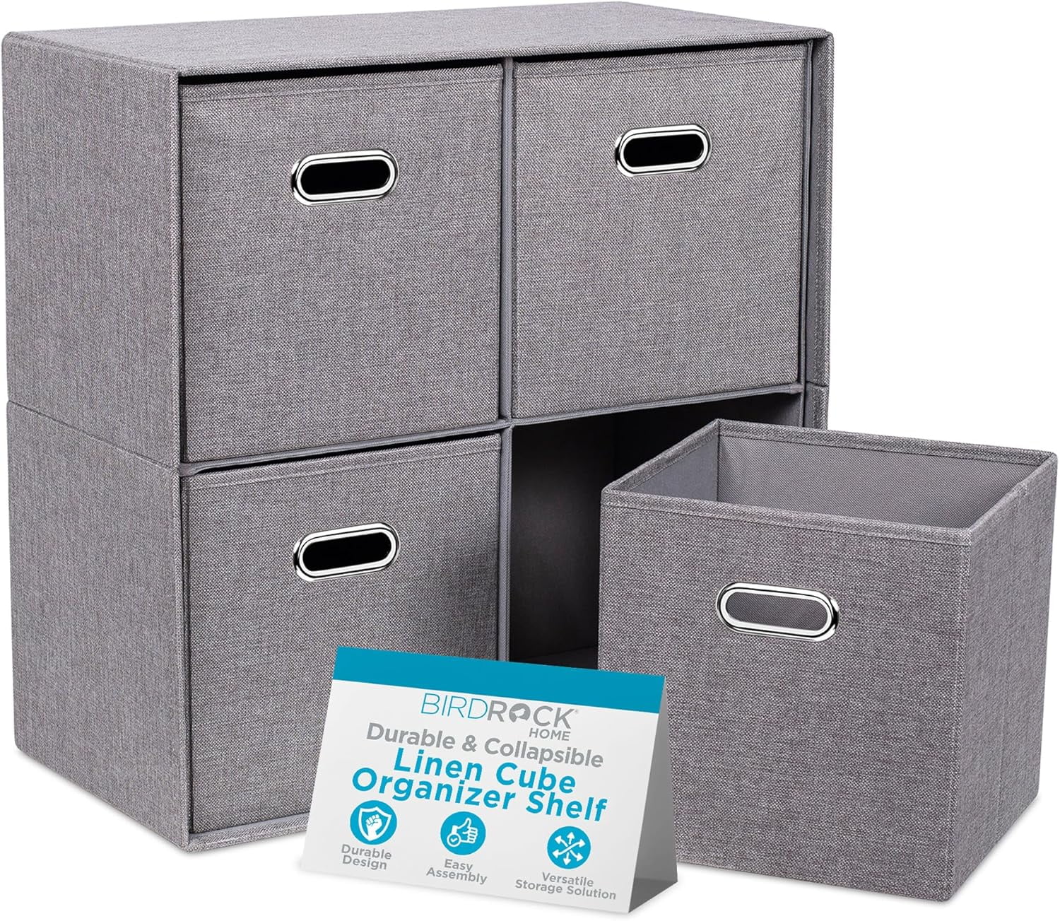 Linen Cube Organizer Shelf with 4 Storage Bins - Durable, Collapsible ...