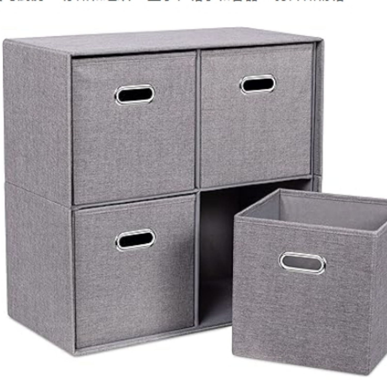 Linen Cube Organizer Shelf with 4 Storage Bins - Durable, Collapsible ...