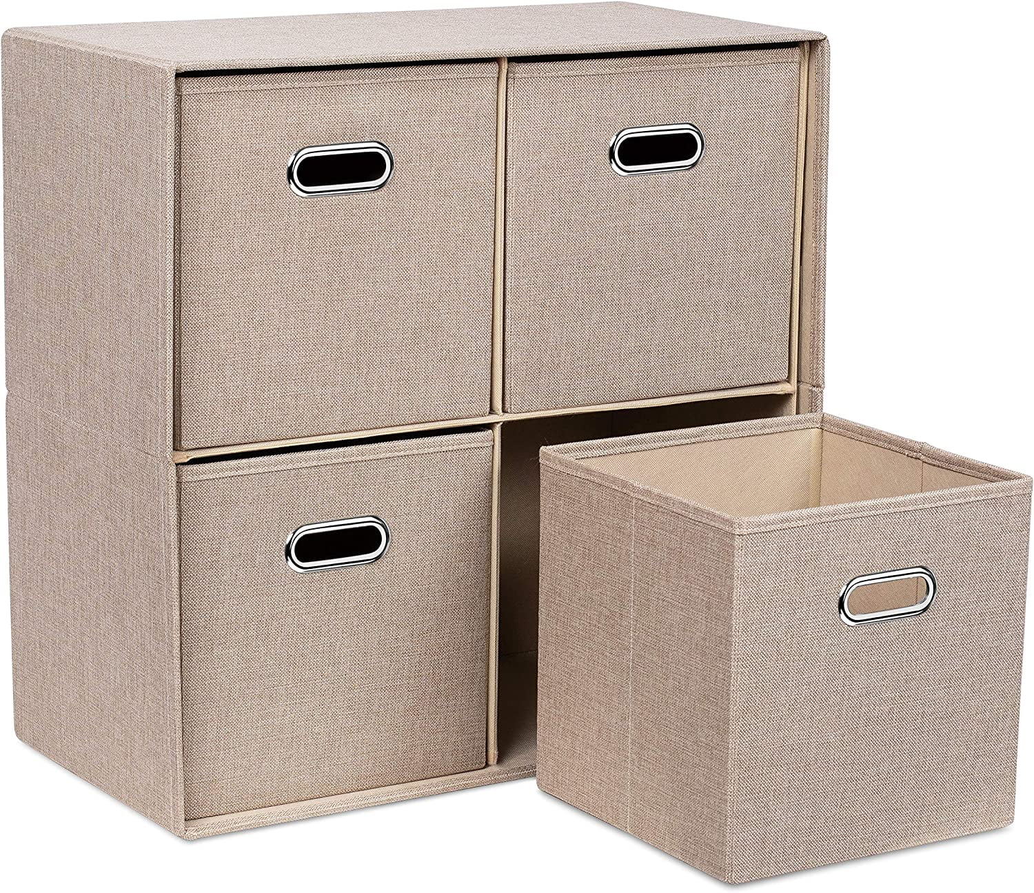 Linen Cube Organizer Shelf with Storage Bins - Durable, Collapsible ...