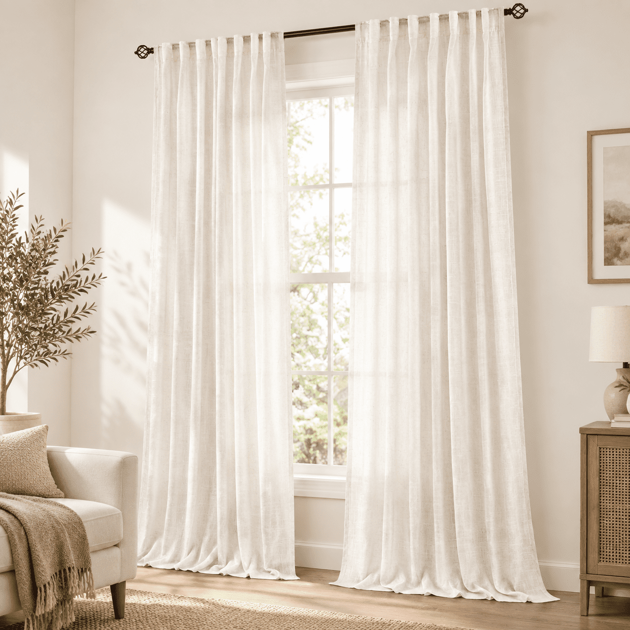 Linen Curtain 92 Inch Length 2 Panels Set Tab Light Filtering Living ...