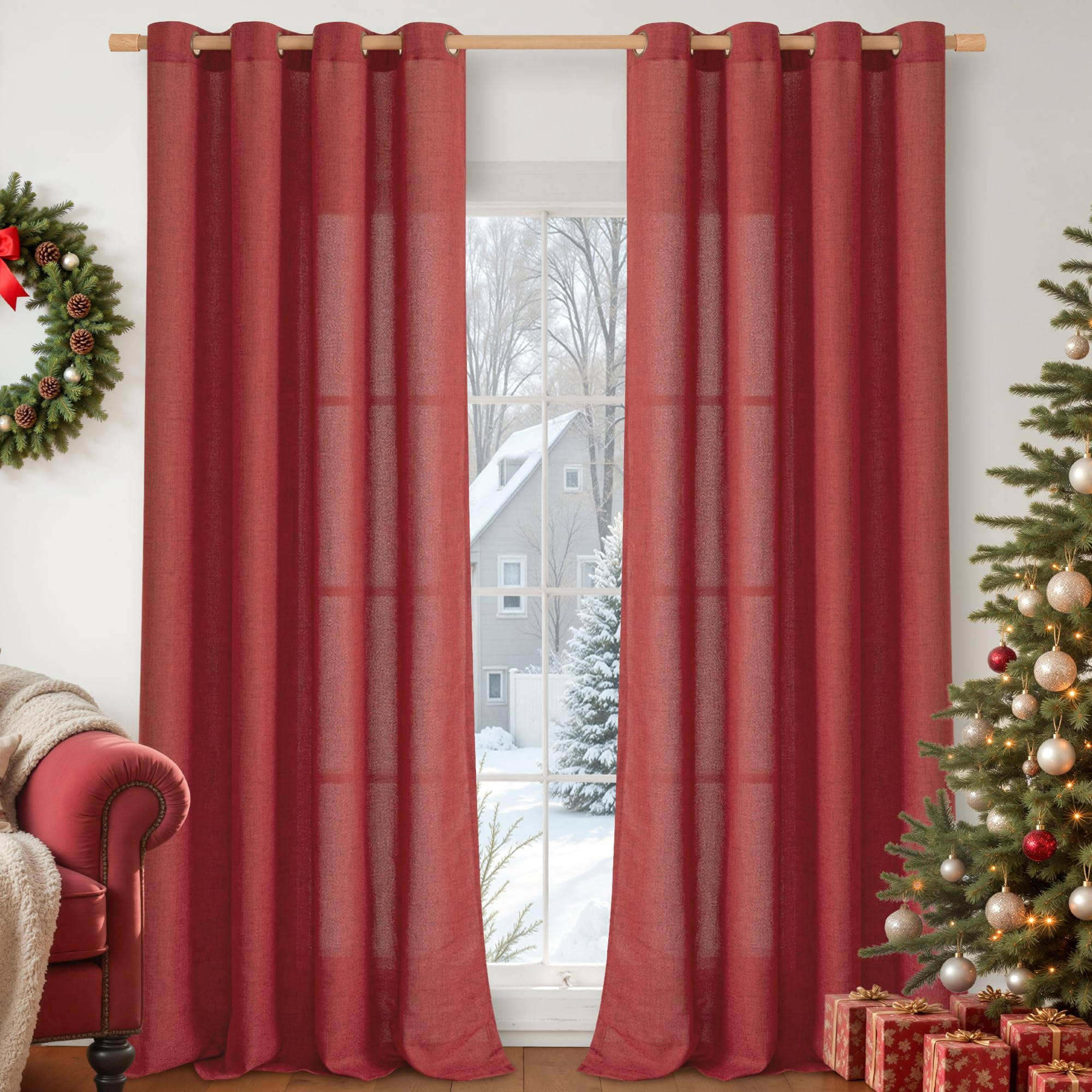 Linen Curtains 52x84 Inch 2 Panels, Light Filtering Semi Sheer Drapes ...