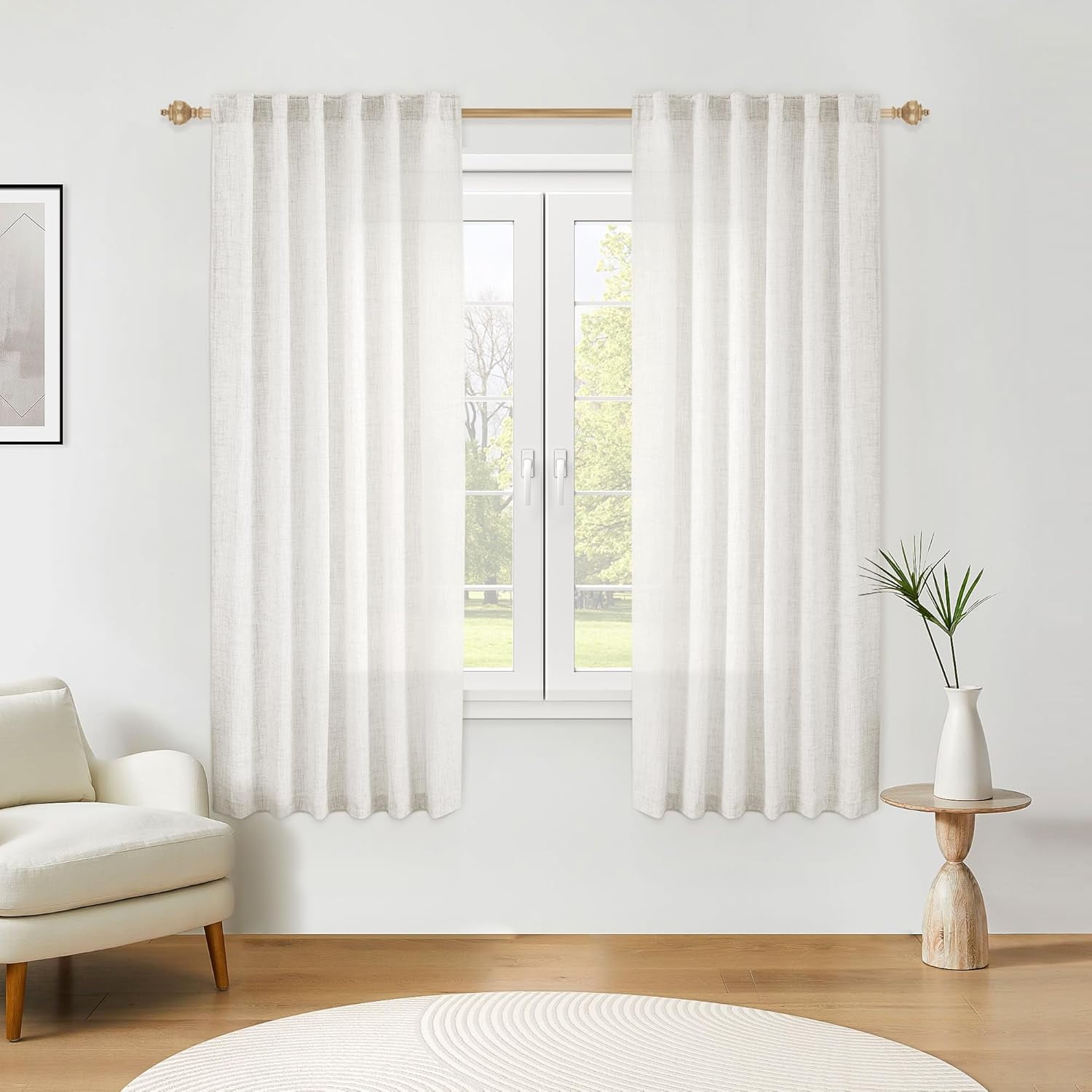 Linen Curtains 54 Inches Length Light Filtering Linen Drapes for Small ...