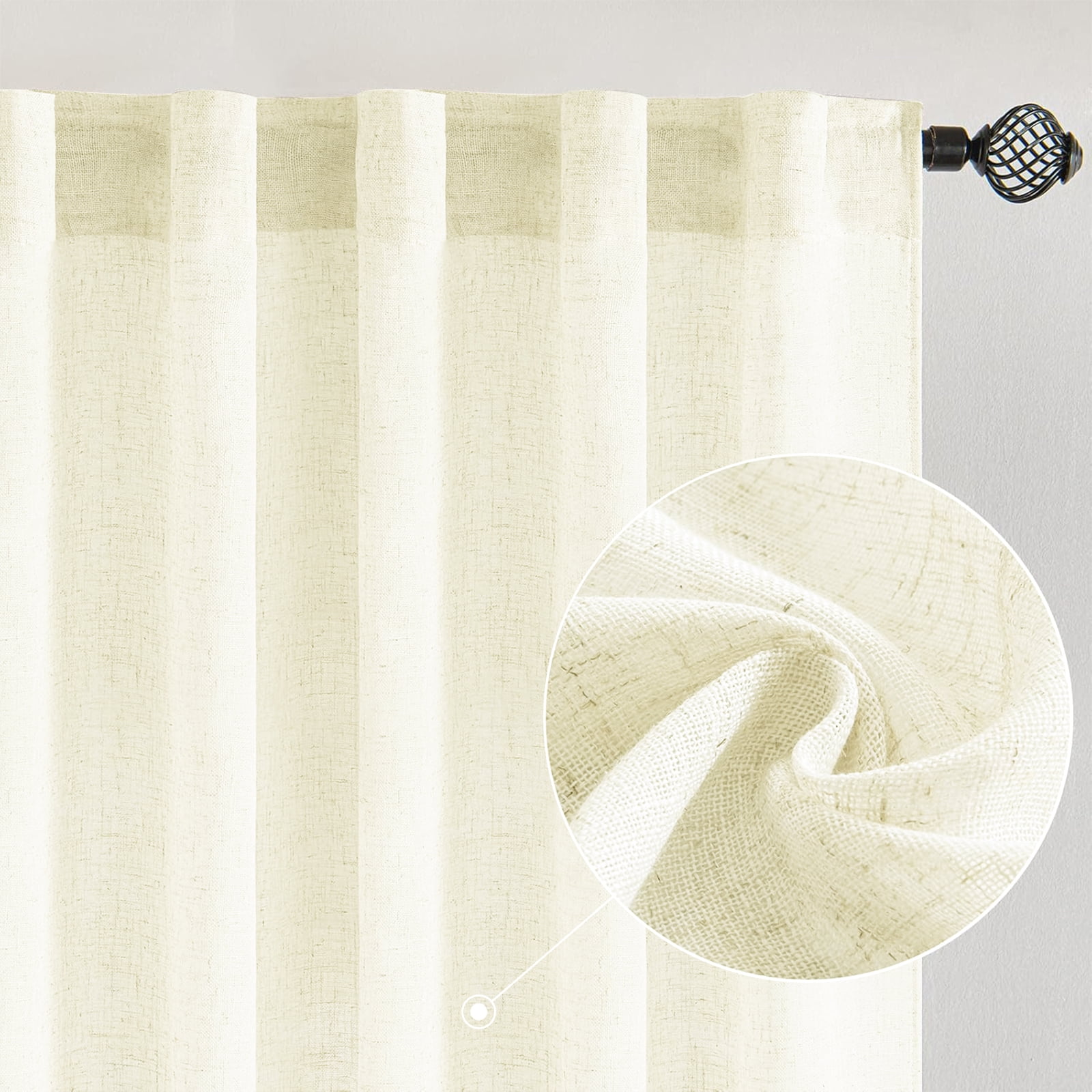 Linen Curtains 63 Inches Long 52" Wide for Nursery Semi Sheer Natural ...