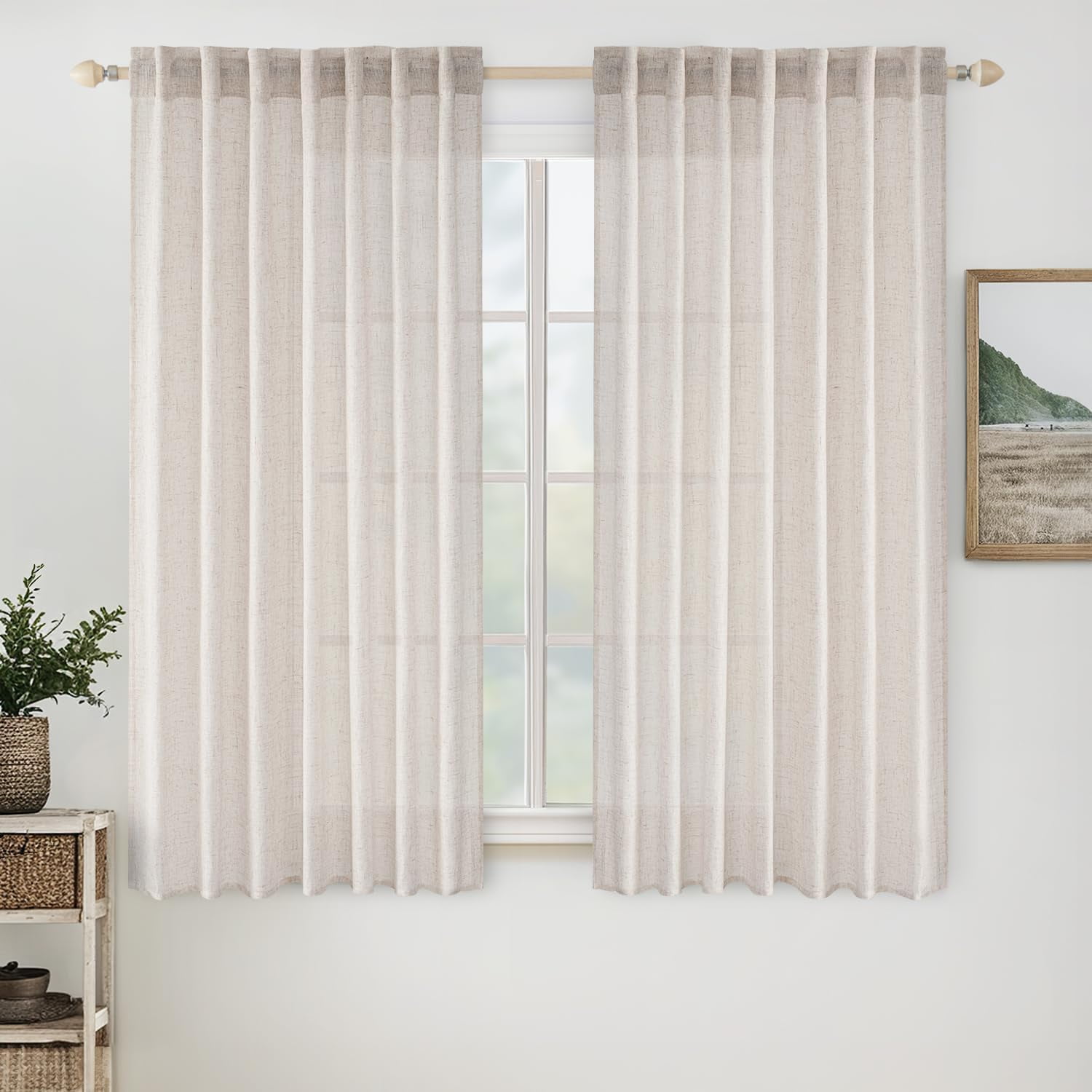 Linen Curtains 84 Inch Length 2 Panels for Bedroom Living Room, Soft ...