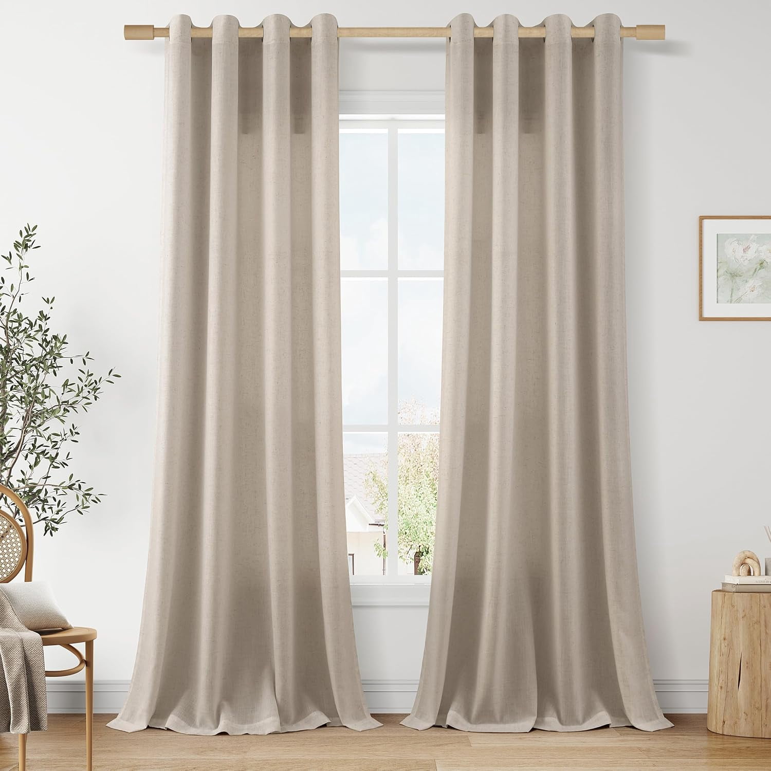 Linen Curtains 84 Inches Long for Living Room Grommet Cobblestone ...