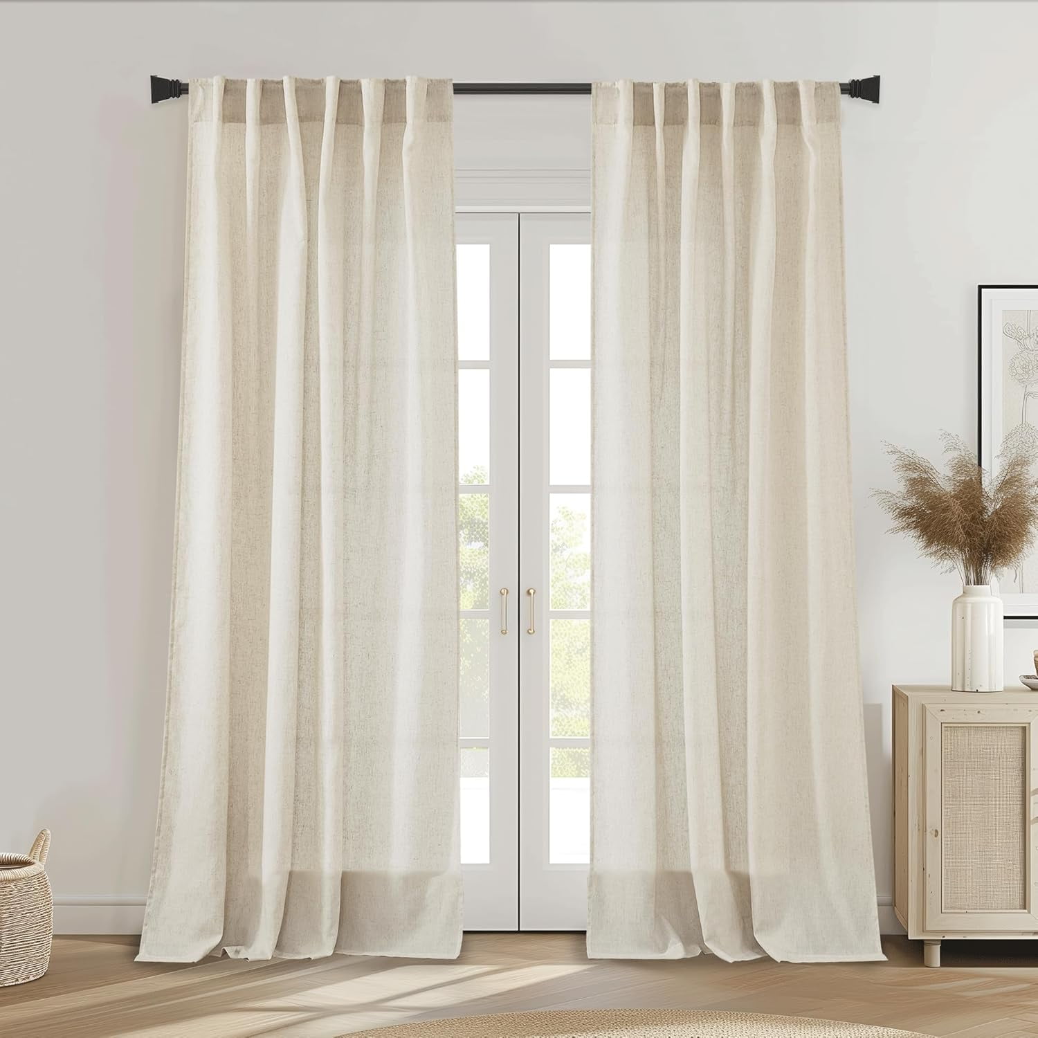 Linen Curtains 96 inches Long, Back Tab Loop Pocket Natural Linen ...