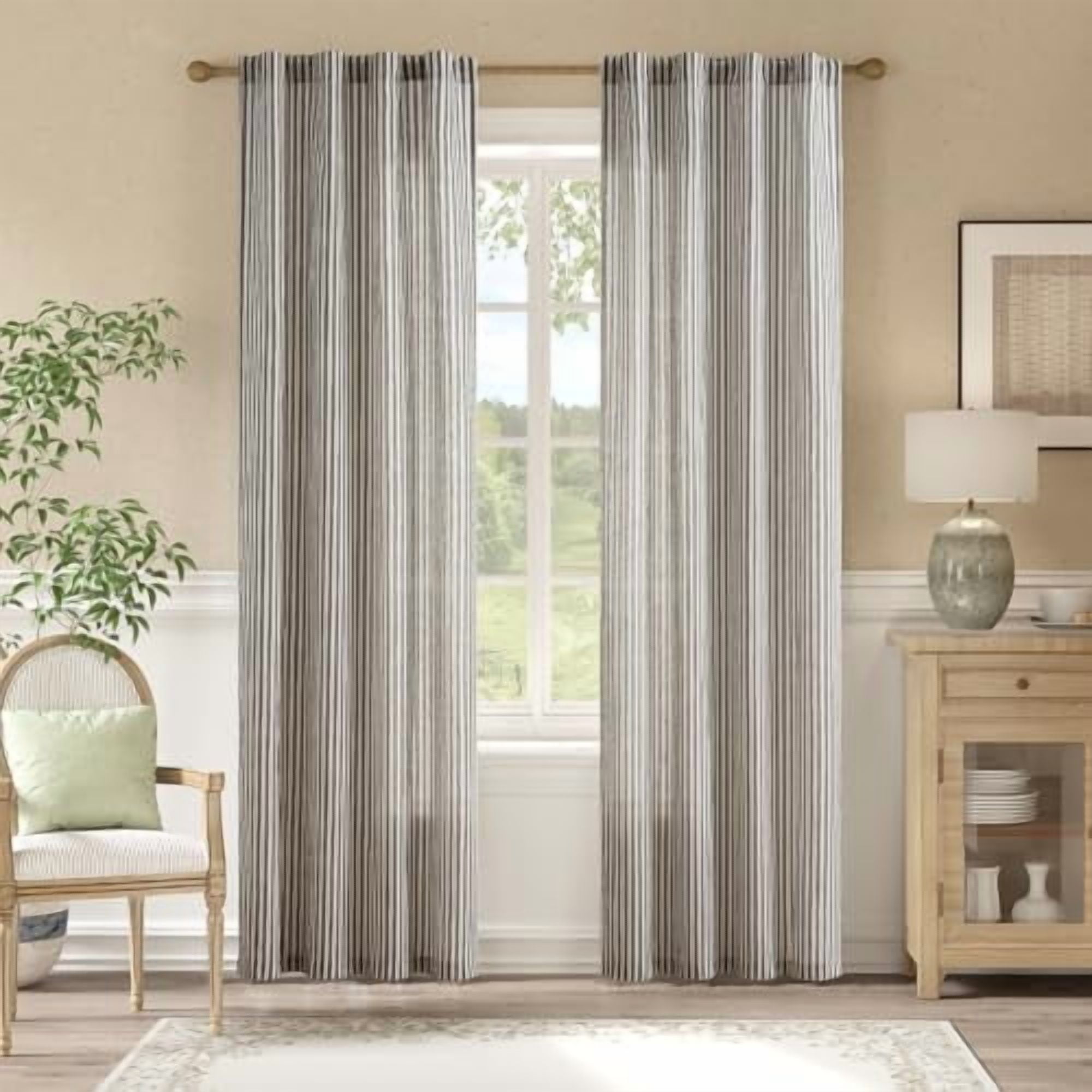 Linen Curtains Black on Beige Striped Curtains for Living Room Bedroom ...