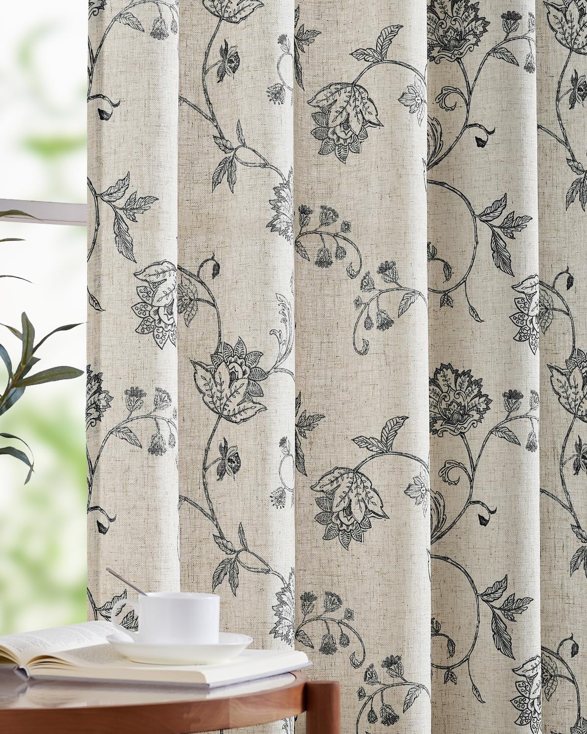 Linen Curtains Floral Curtain 84 Inch Length for Living Room Bedroom ...