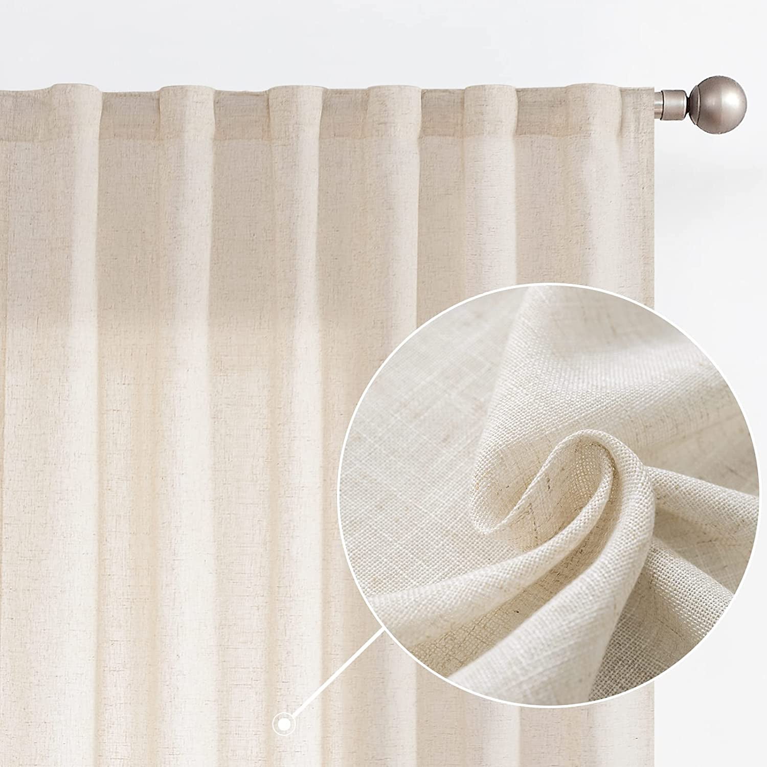 Seasonwood Beige Linen Curtains for Bedroom, Light Filtering Drapes ...