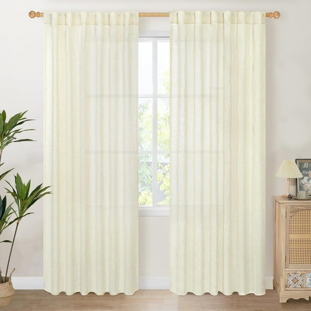 Linen Curtains for Living Room 1Panel Set Rod Pocket Light Filtering ...
