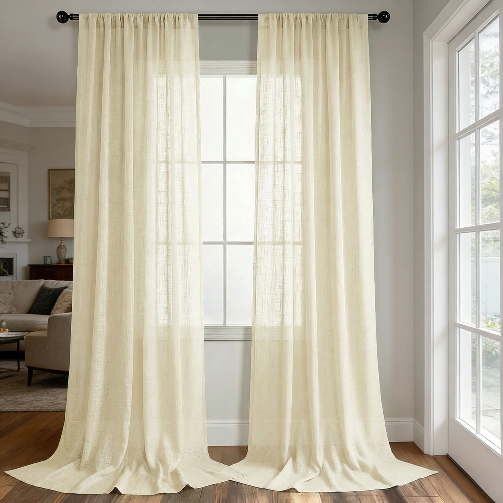 Linen Curtains for Living Room 1Panel Set Rod Pocket Light Filtering ...