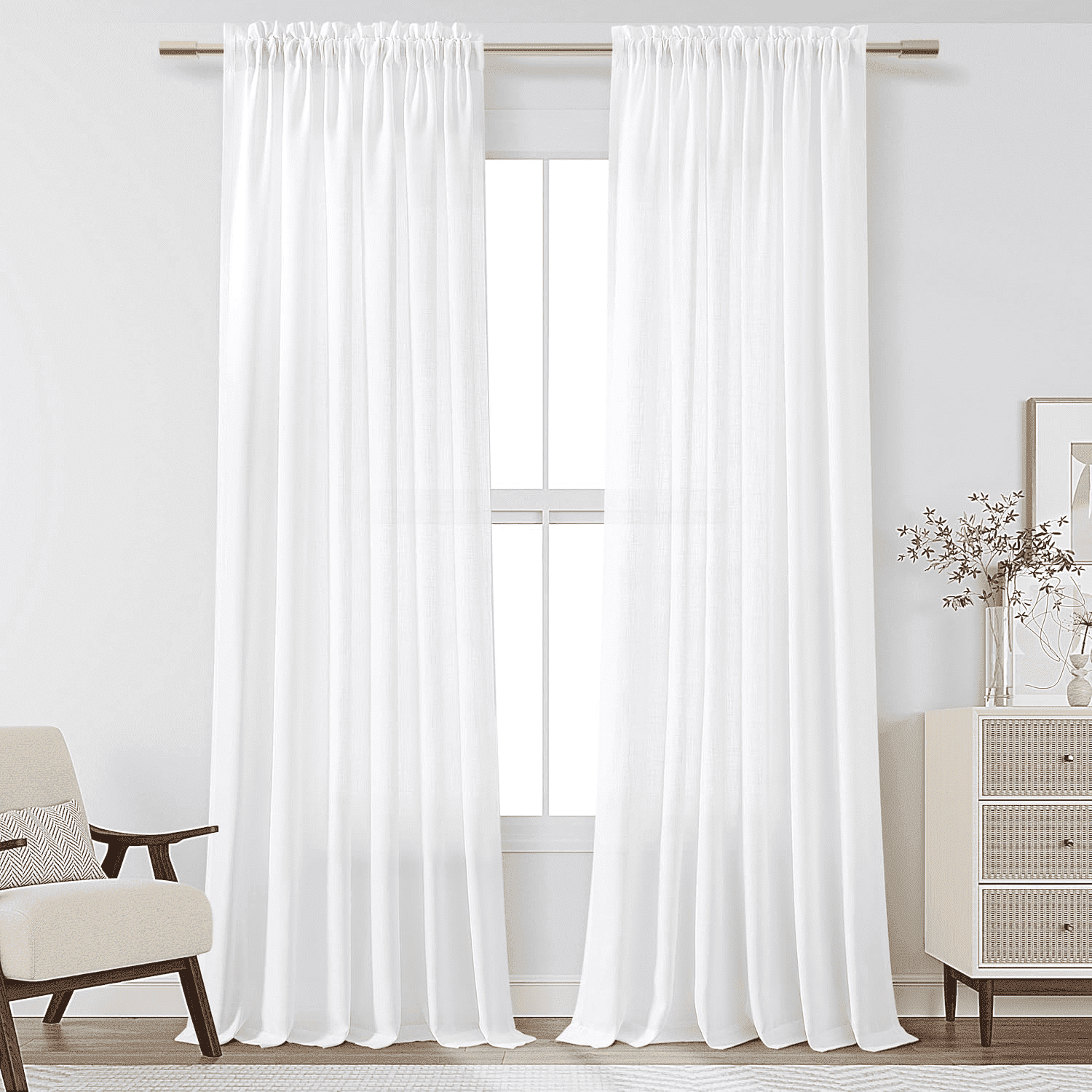 Linen Curtains for Living Room 1Panel Set Rod Pocket Light Filtering ...