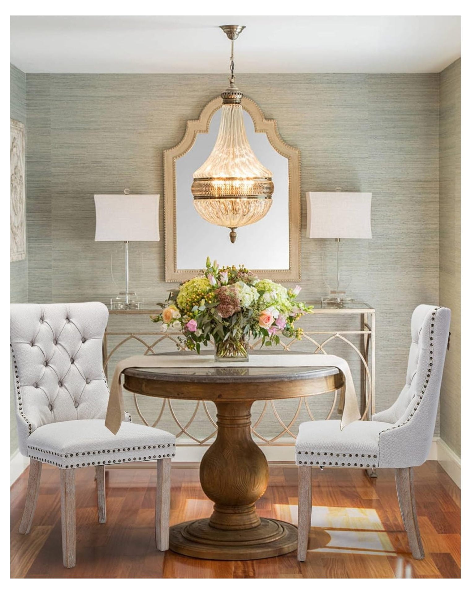 Linen Dining Chair Set of 2 Upholstered Tufted Dining Room Chair with ...