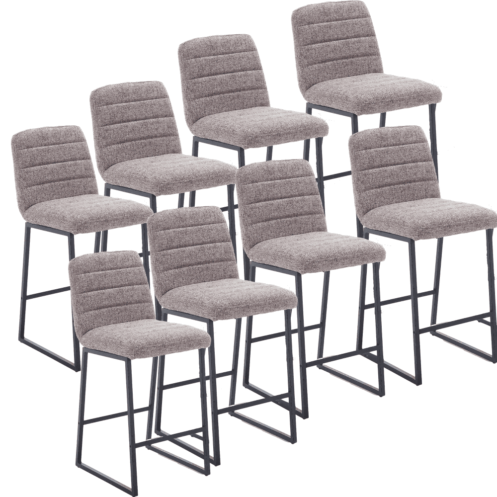 Linen Dining Chairs, Mid Century Low Bar Stools with Black Metal Legs ...