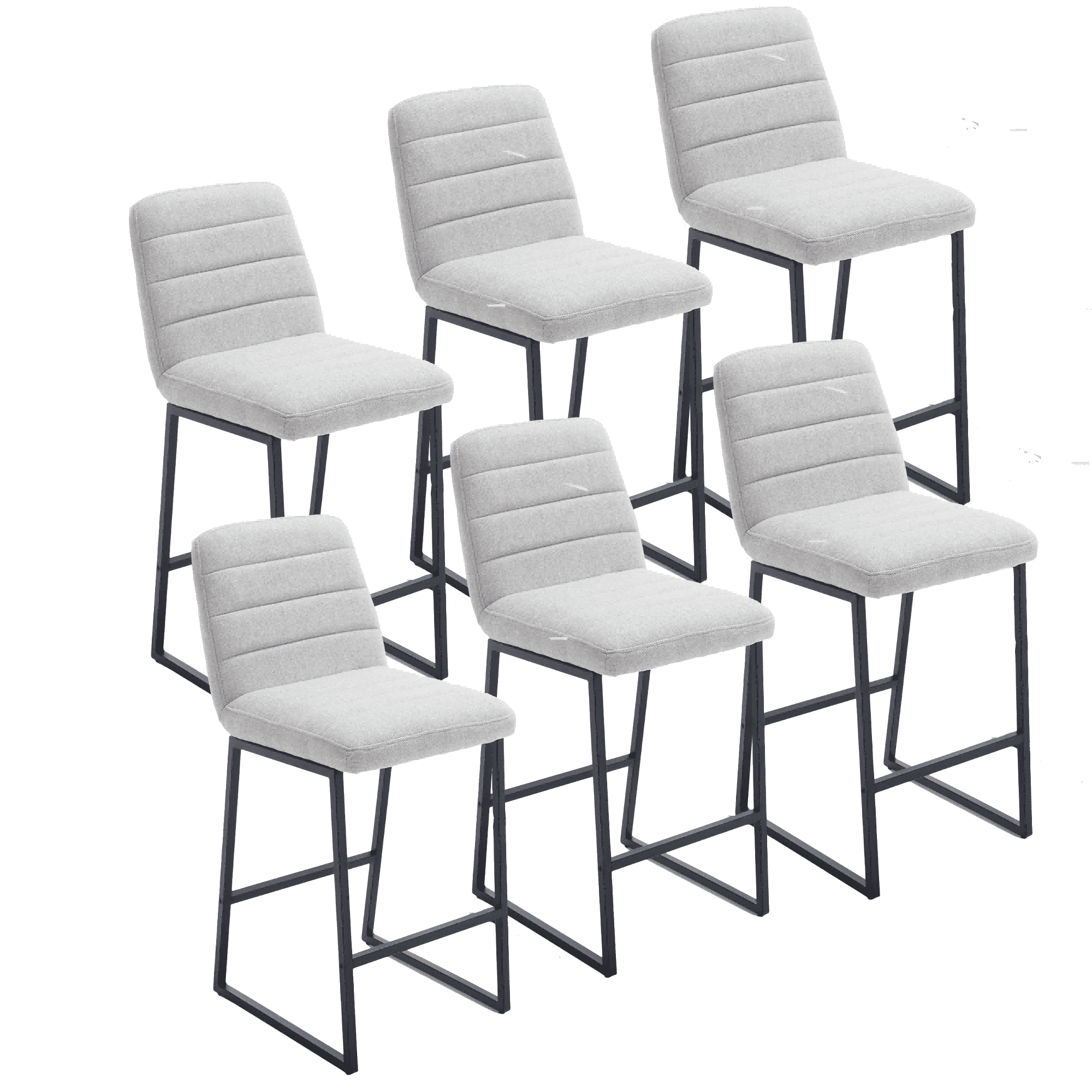 Linen Dining Chairs, Mid Century Low Bar Stools with Black Metal Legs ...